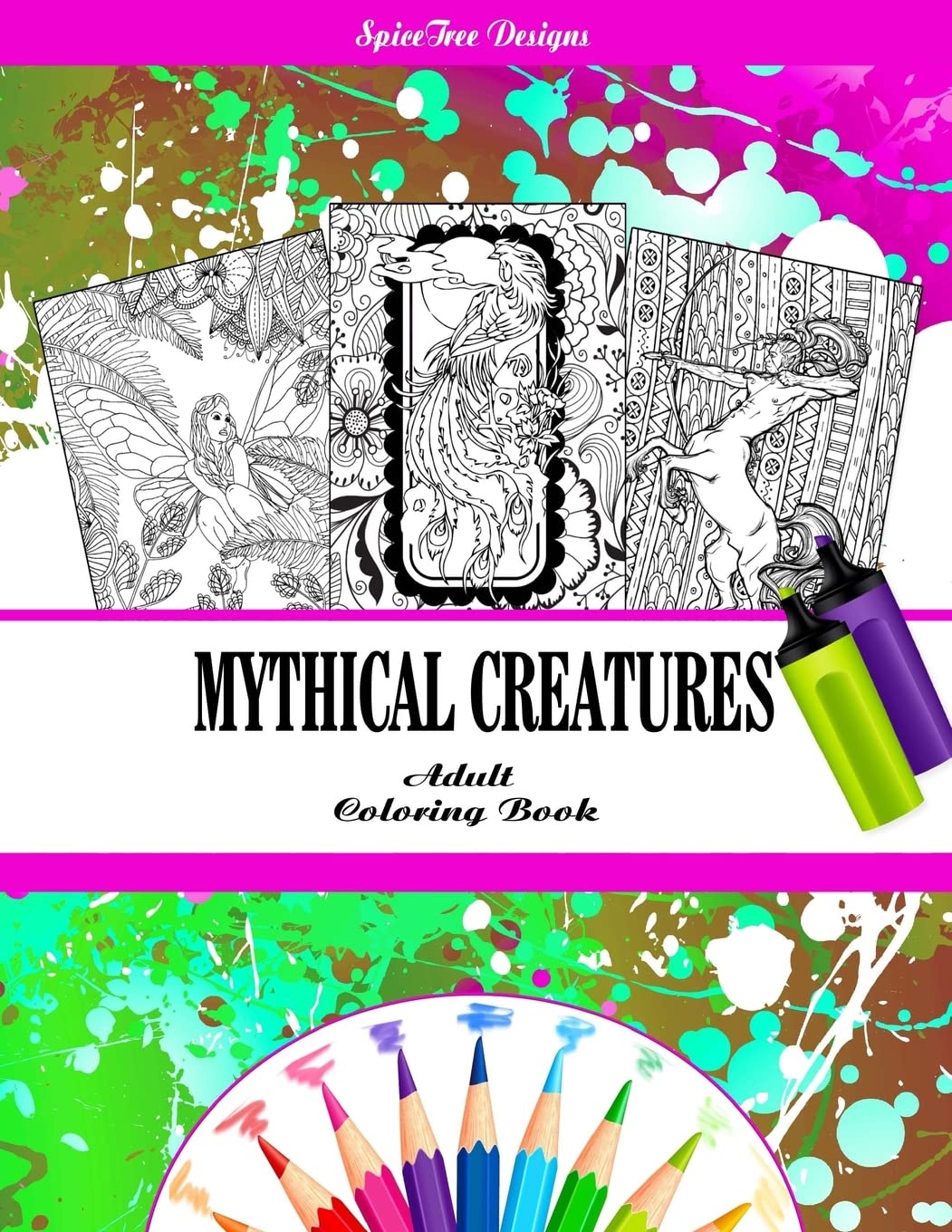 Mythical Creatures Fantasy Adult Coloring Book: Dragons, Fairies and ...
