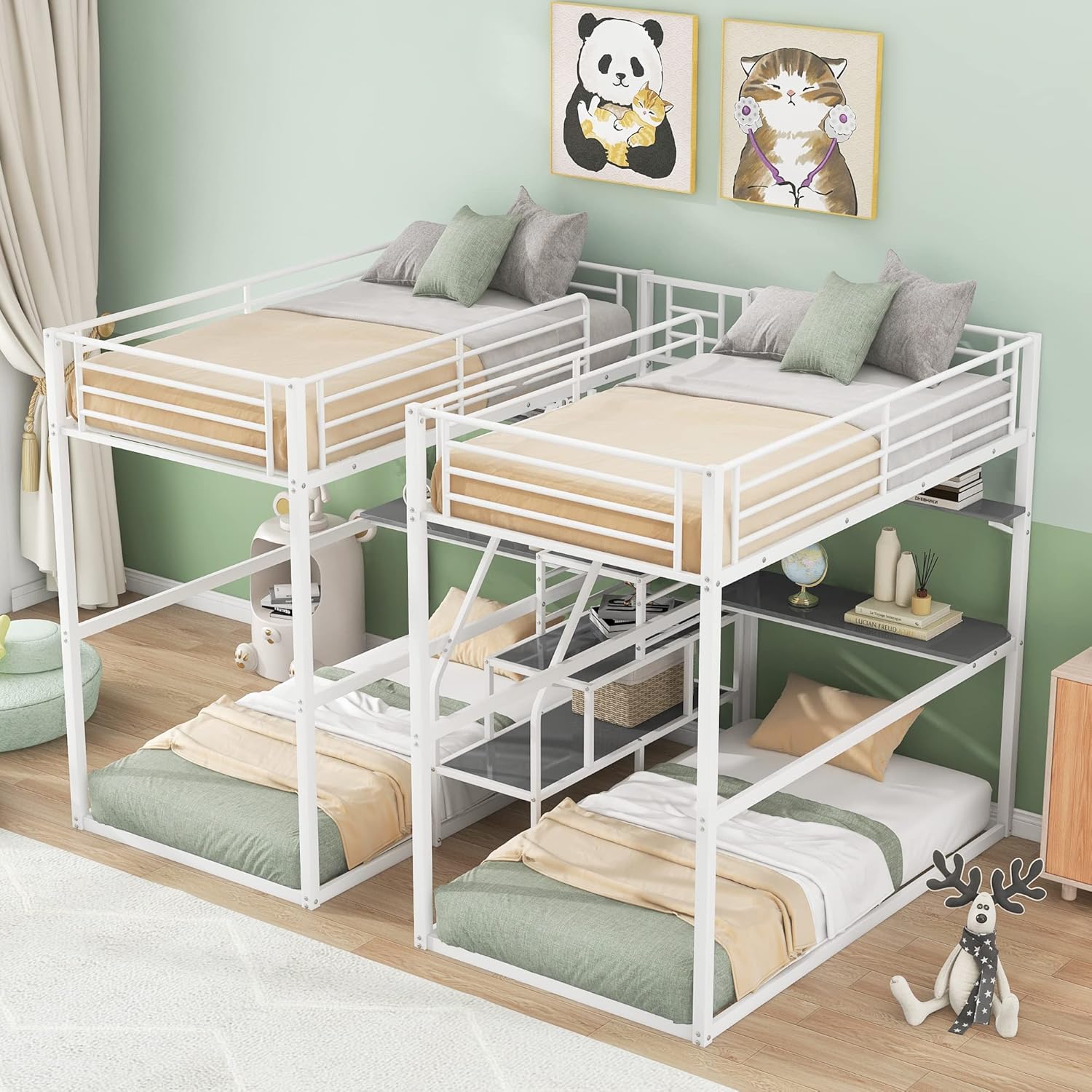Amazon.com: Twin & Twin Size Loft Beds with 2 Desk and Storage Shelves ...