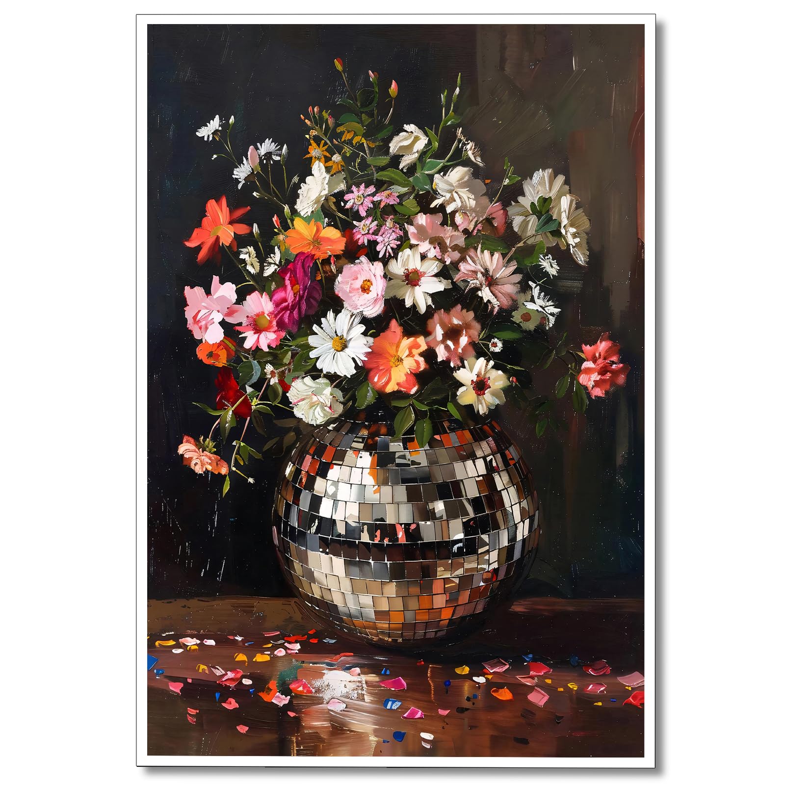 Amazon.com: Colorful Moody Florals Disco Ball Canvas Wall Art ...