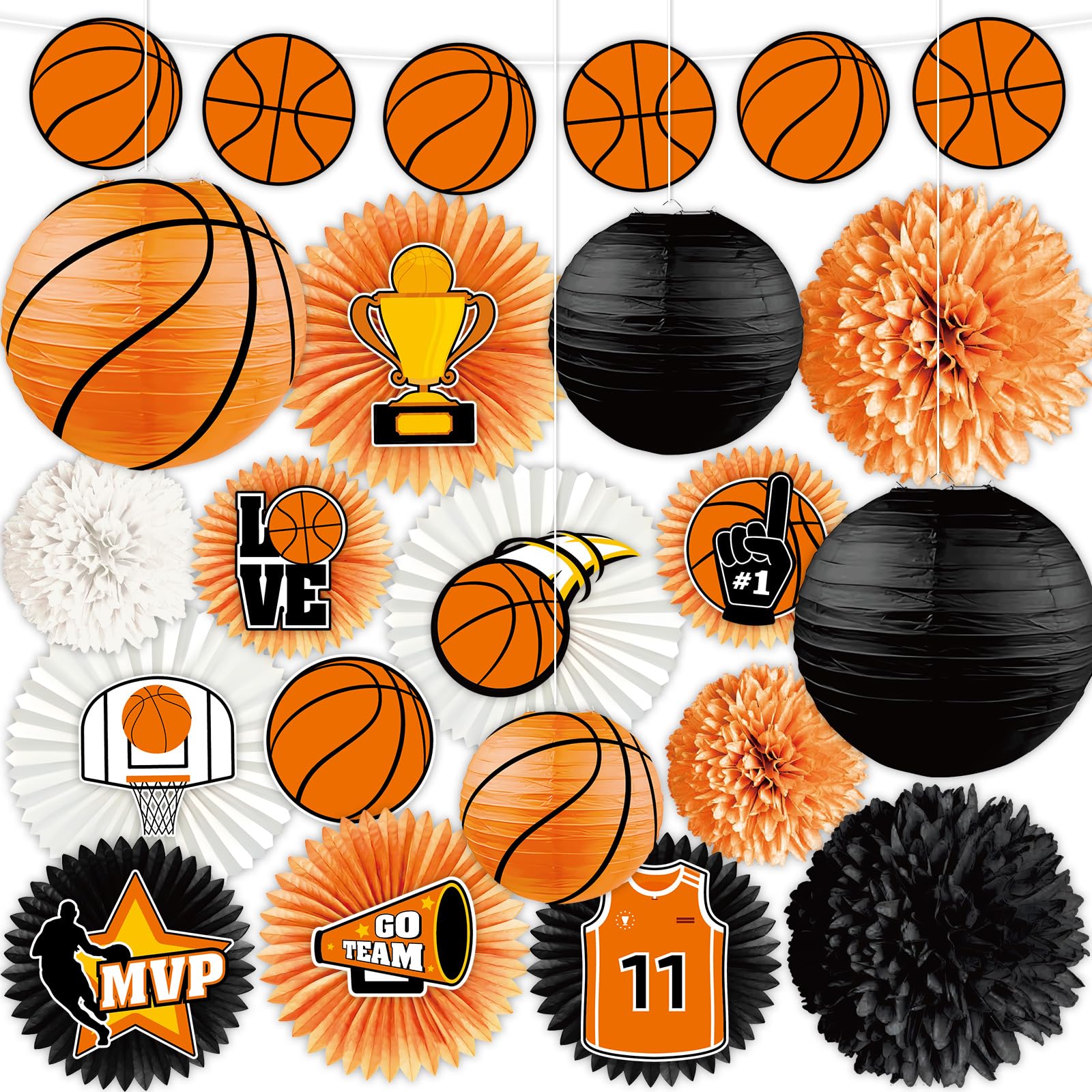 Amazon.com: 18 Pcs Basketball Party Decorations Set Basketball Banner ...
