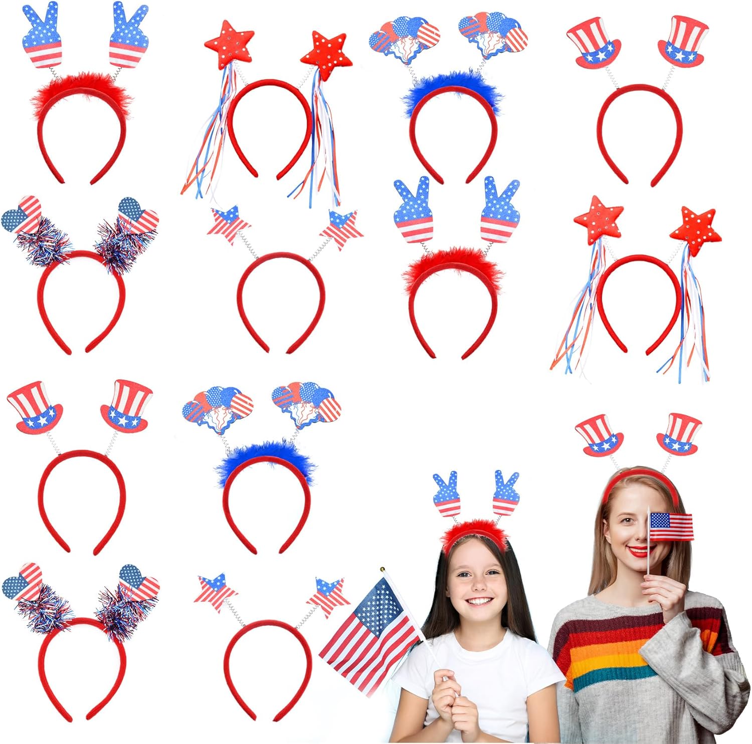 Amazon.com: Abitoncc 12PCS Patriotic Head Boppers Headband 4th of July ...