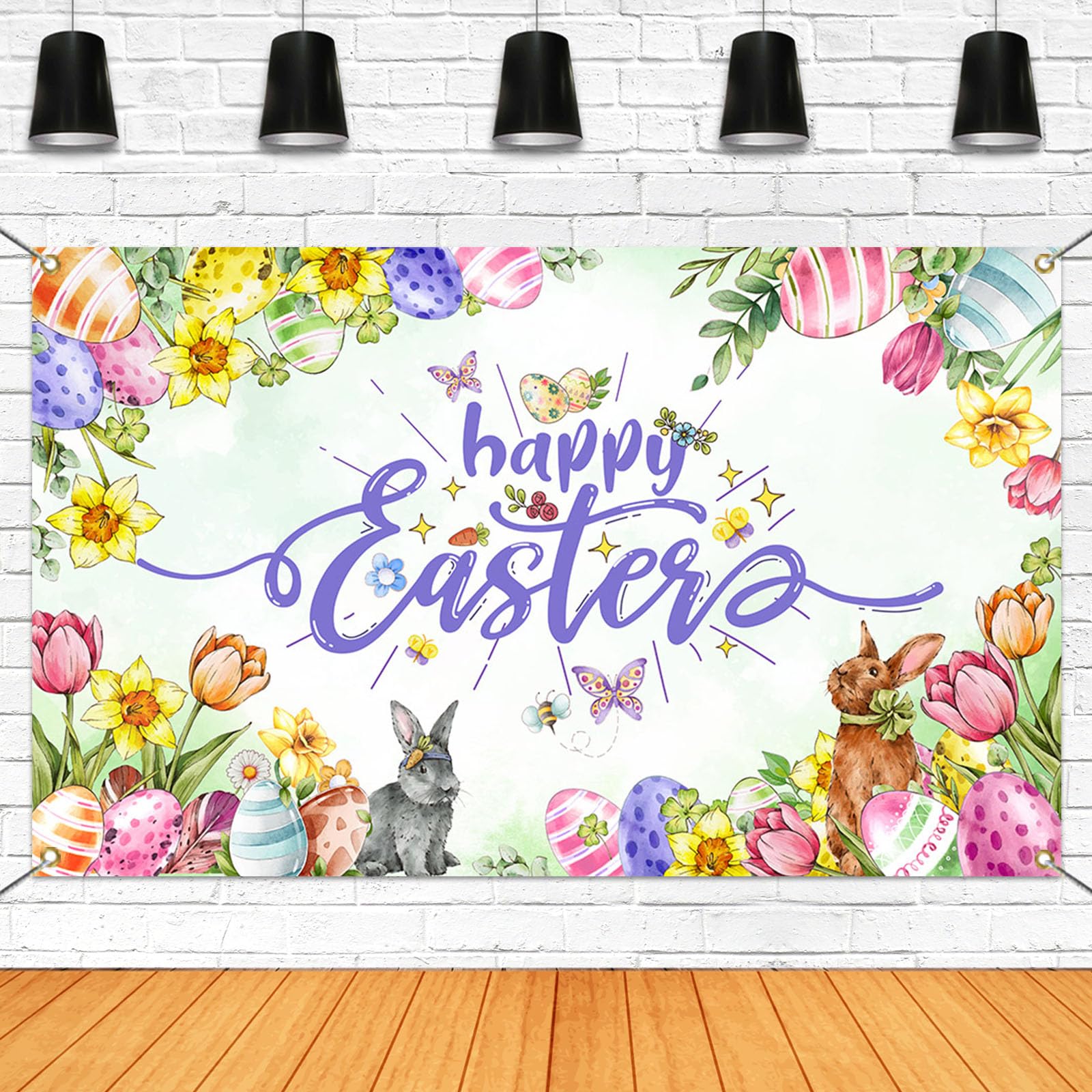 Amazon.com : Mocsicka Happy Easter Banner Backdrop Colorful Easter Eggs ...