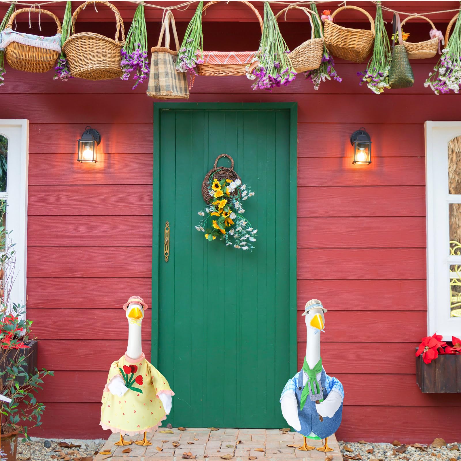 Snapklik.com : 2 Set Porch Summer Goose Outfits 23" High Gardener Lawn ...