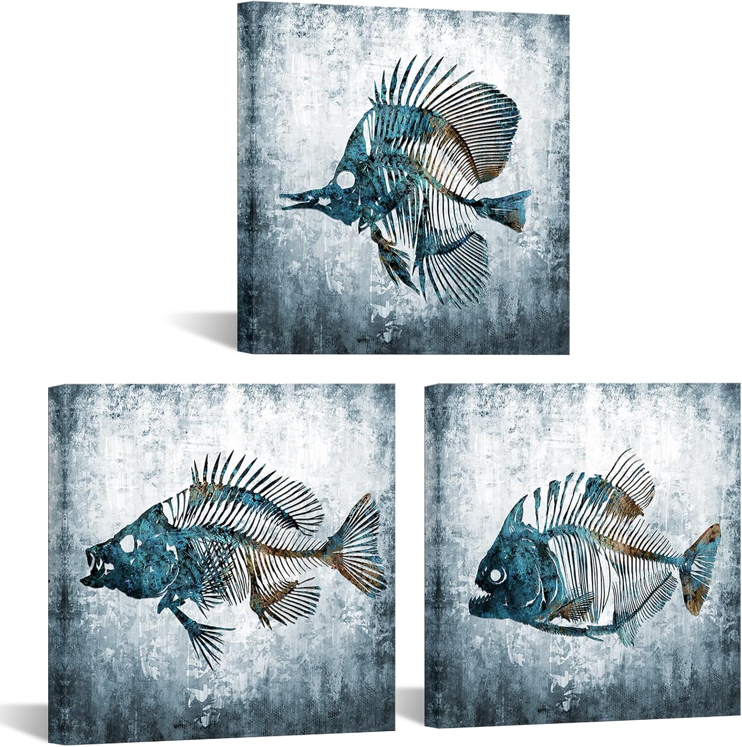 Amazon.com: Biuteawal Fish Wall Art 3 Piece Coastal Bathroom Wall Decor ...