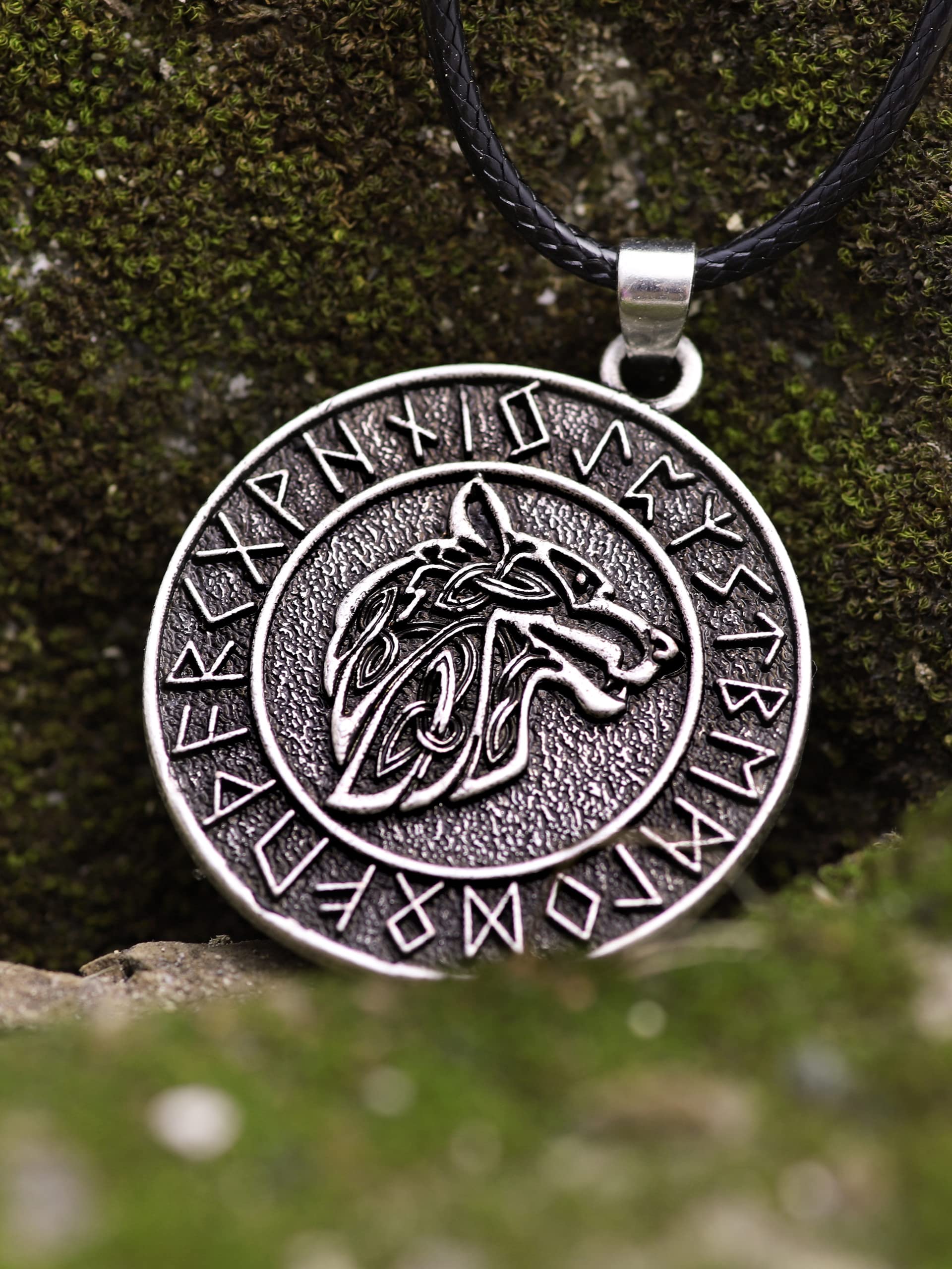 Snapklik.com : HAQUIL Viking Wolf Necklace, Viking Runes Medallion