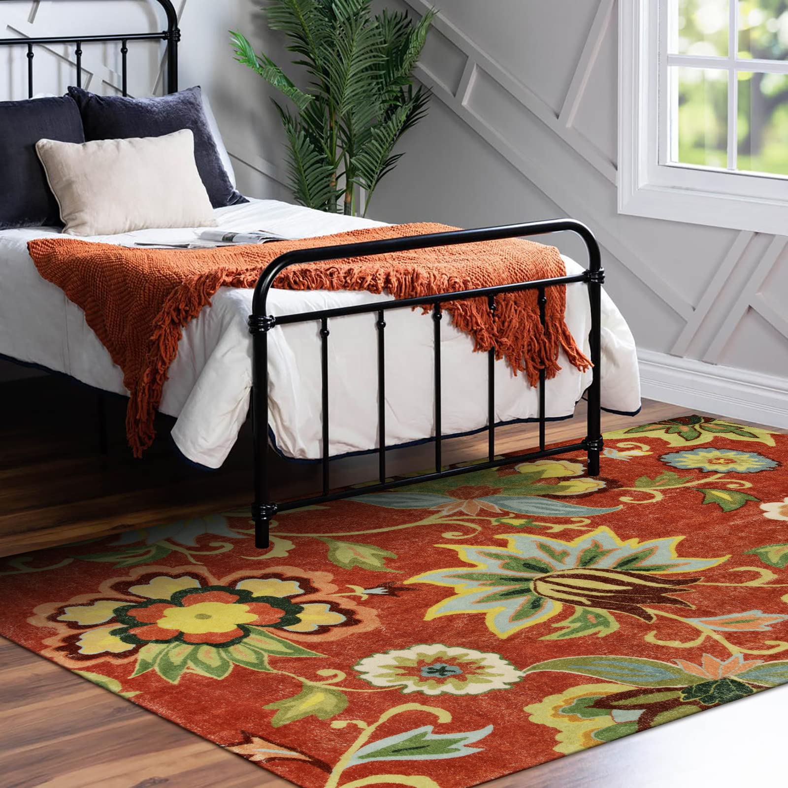 Lahome Red Washable Area Rugs-4x6 Rug for Bedroom, Large Non-Slip Rugs ...