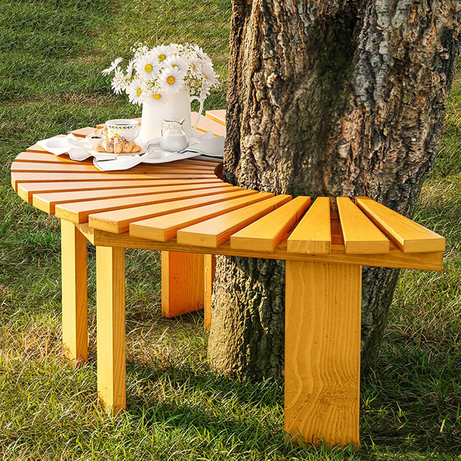 Amazon.com: Outdoor Wooden Curved Benches - Round Park Bench, Solid ...