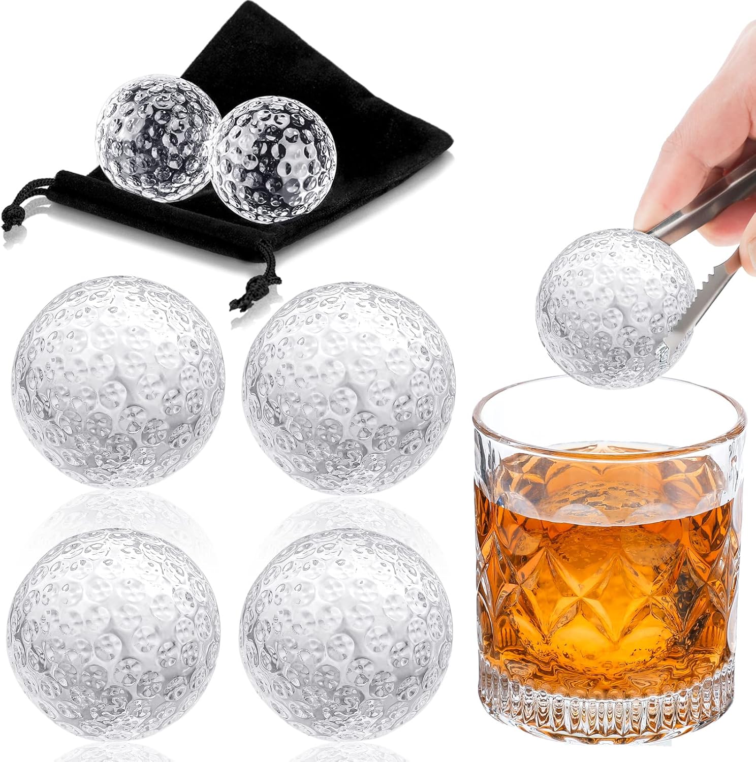 Amazon.com: 4 Sets Golf Ball Whiskey Chillers Glass Whiskey Rocks with ...