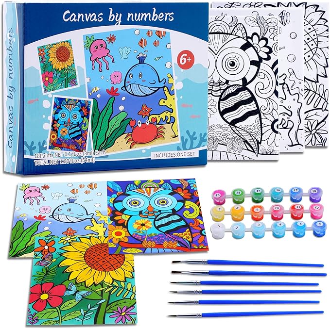 Amazon.com: 3 Pack Paint by Numbers Kit for Kids Ages 8-12, 10*8 inch ...