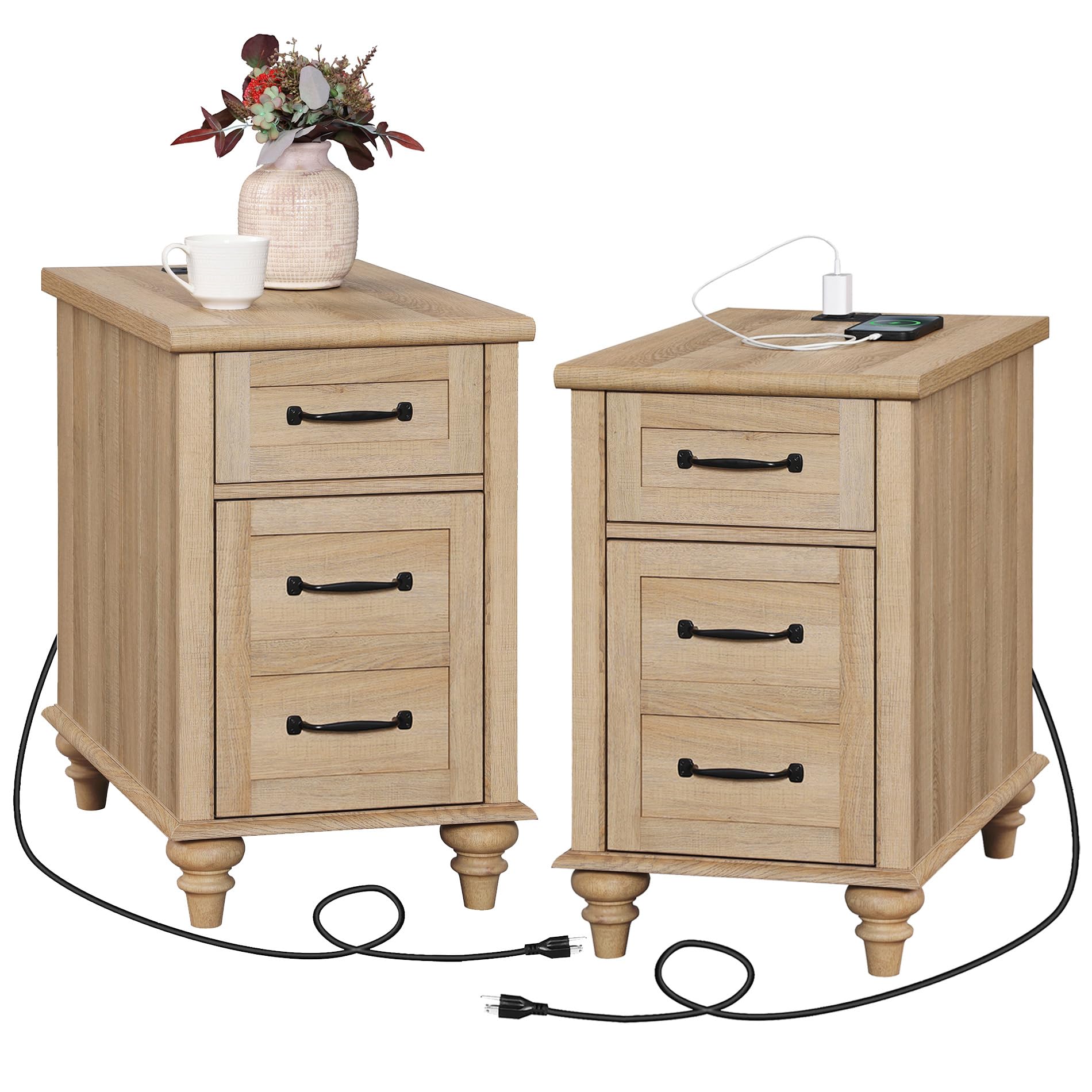 Amazon.com: WAMPAT Set of 2 Side Tables with Charging Station, Light ...