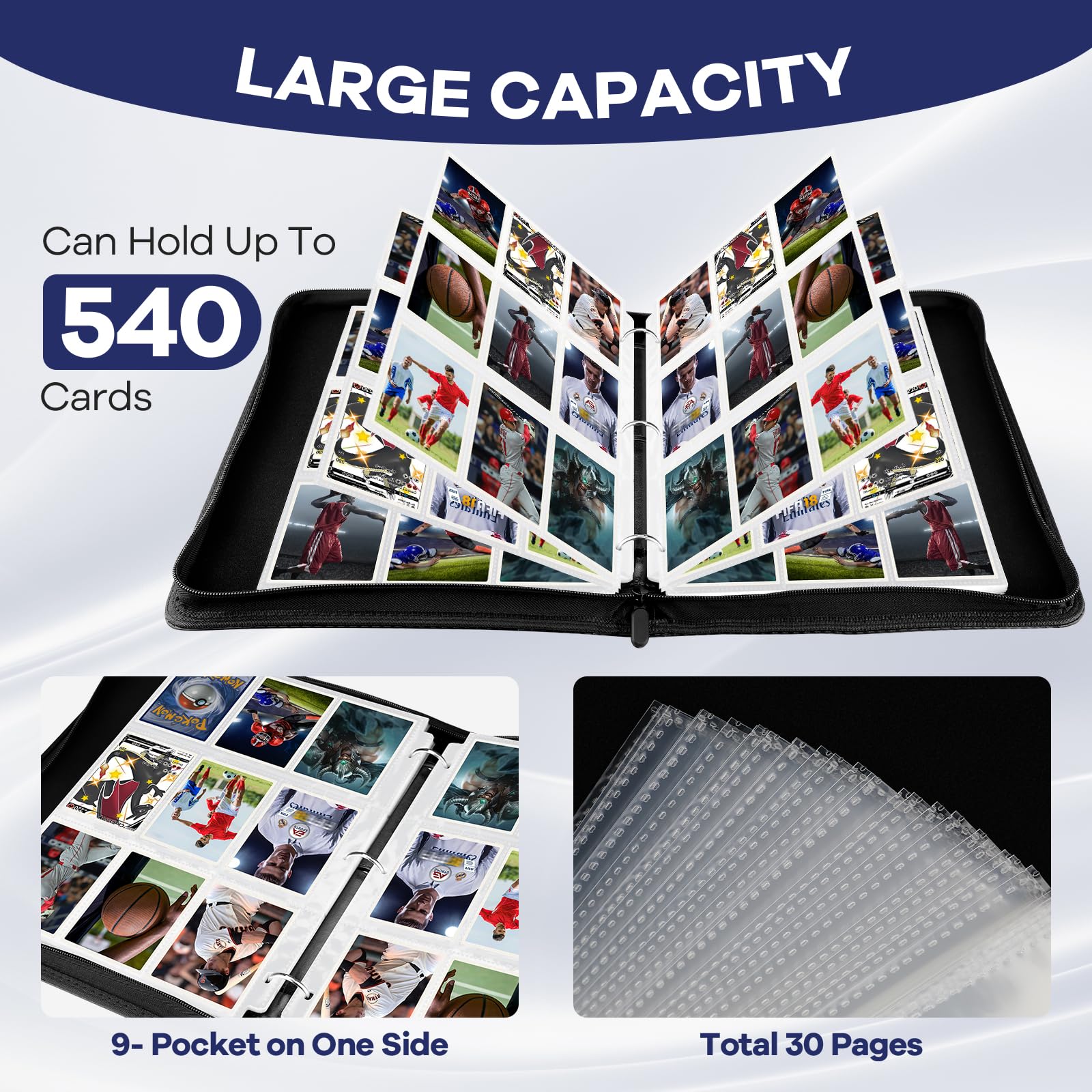 Trading Card Binder with Sleeves, 9 Pocket Trading Card Binder Premium ...