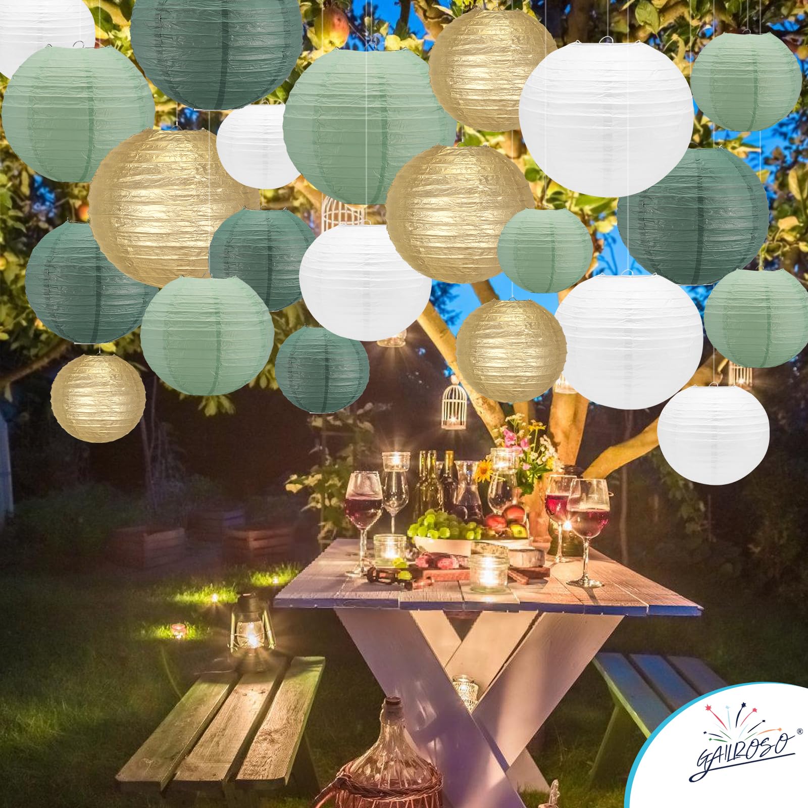 Lanterne Decorative 21-Piece Sage Green Paper Lantern Set - Mixed Sizes ...