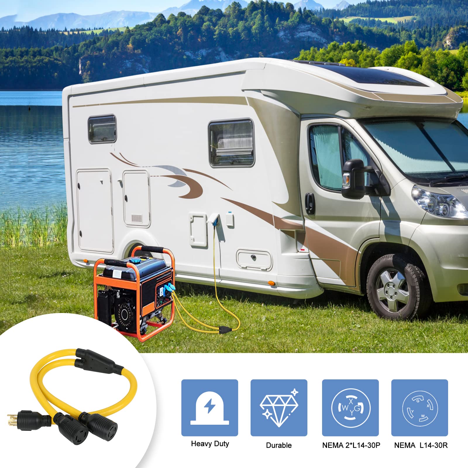 Snapklik.com : 3FT NEMA L14-30 Generator Splitter Y Adapter Cord, L14 ...