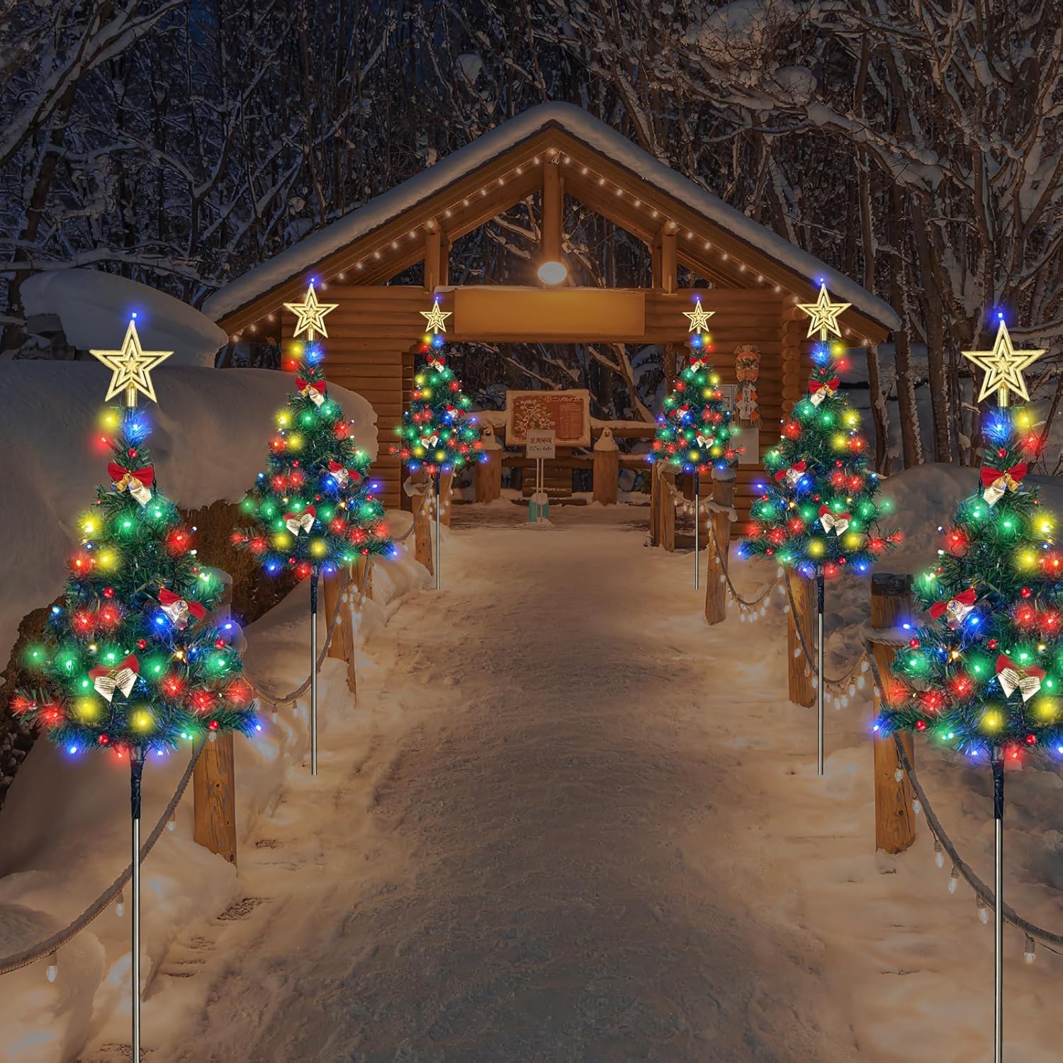 4 Pack Solar Christmas Tree Stake Lights with 80 LED, Red Berries, Gold ...