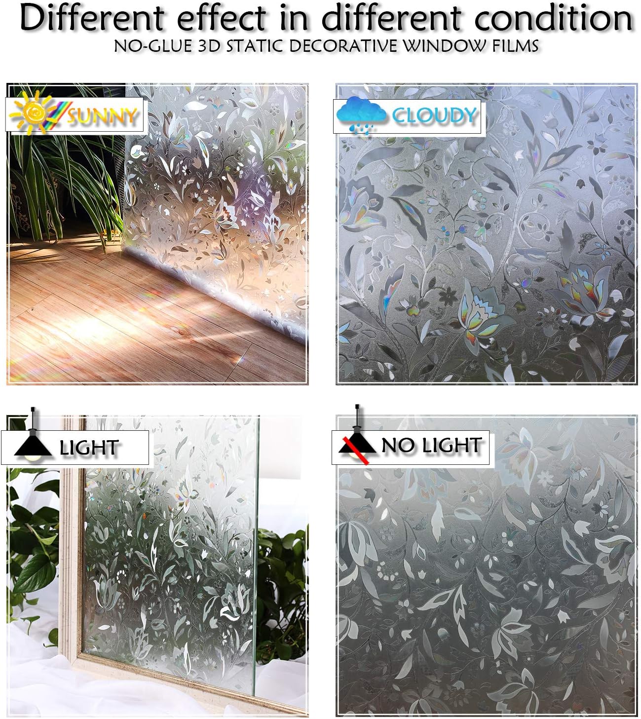 CottonColors Window Privacy Film, Decorative Window Film Flower,Static ...