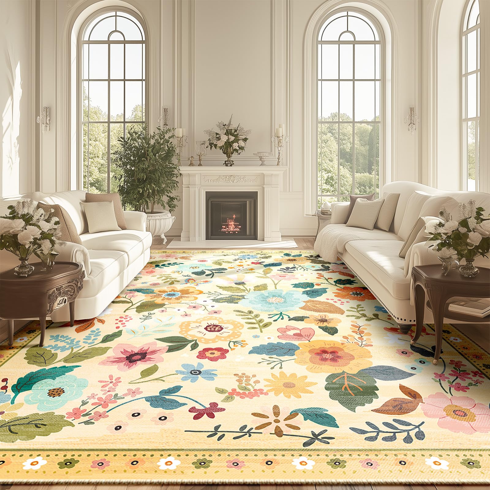 Amazon.com: RELEANY Floral 9x12 Area Rug Machine Washable Boho Carpet ...