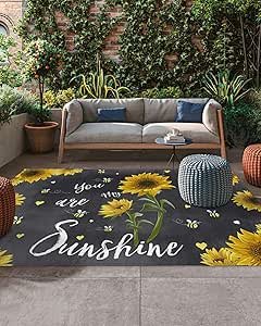 Amazon.com: Outdoor Rug 4x6 ft Yellow Sunflower Bees Outdoor Large Area ...