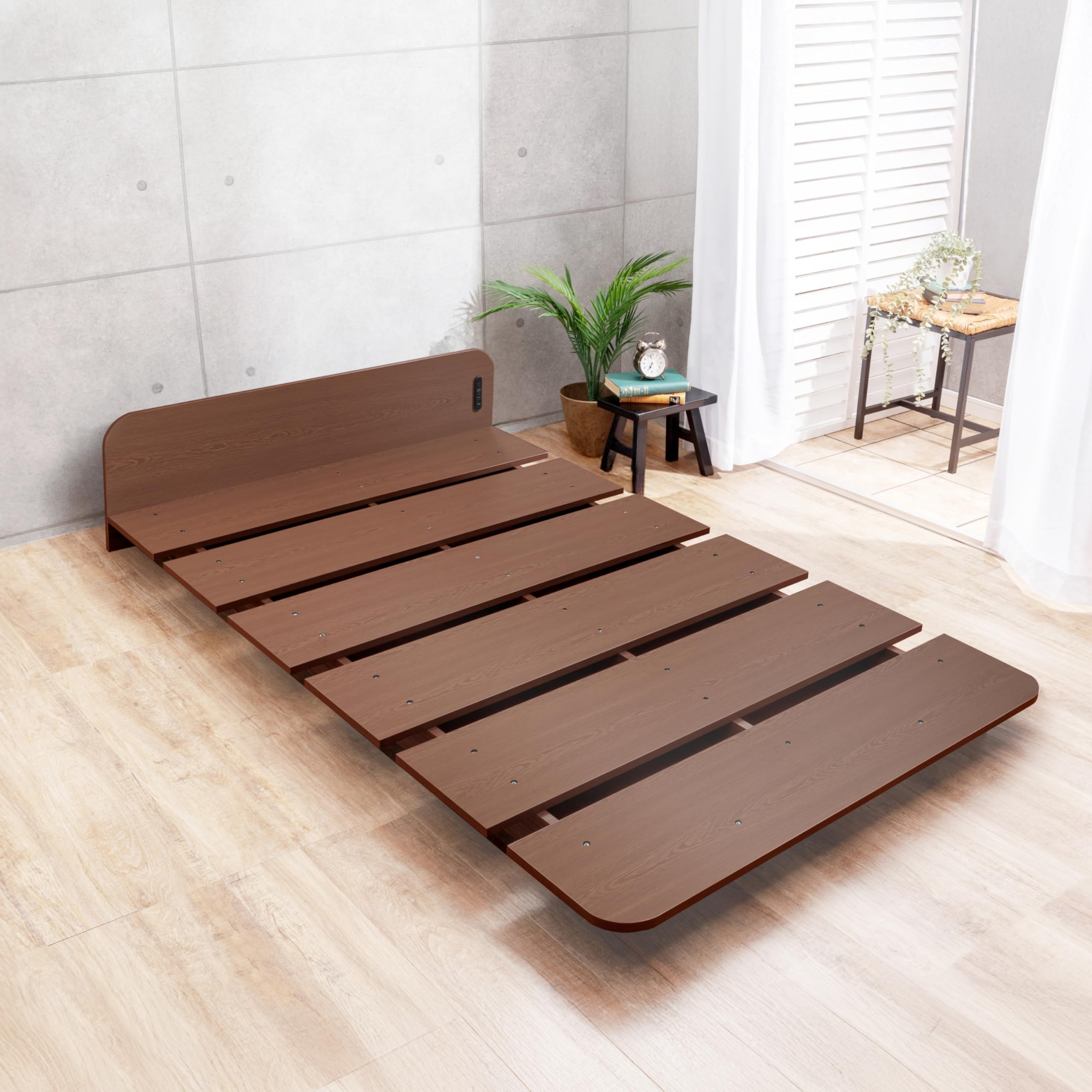 Amazon｜RASIK ベッド ダブル ステージタイプ フレームのみ グレージュ ロータイプ コンセント付き お客様組立 TUULIE トゥーリエ｜ベッドフレーム オンライン通販