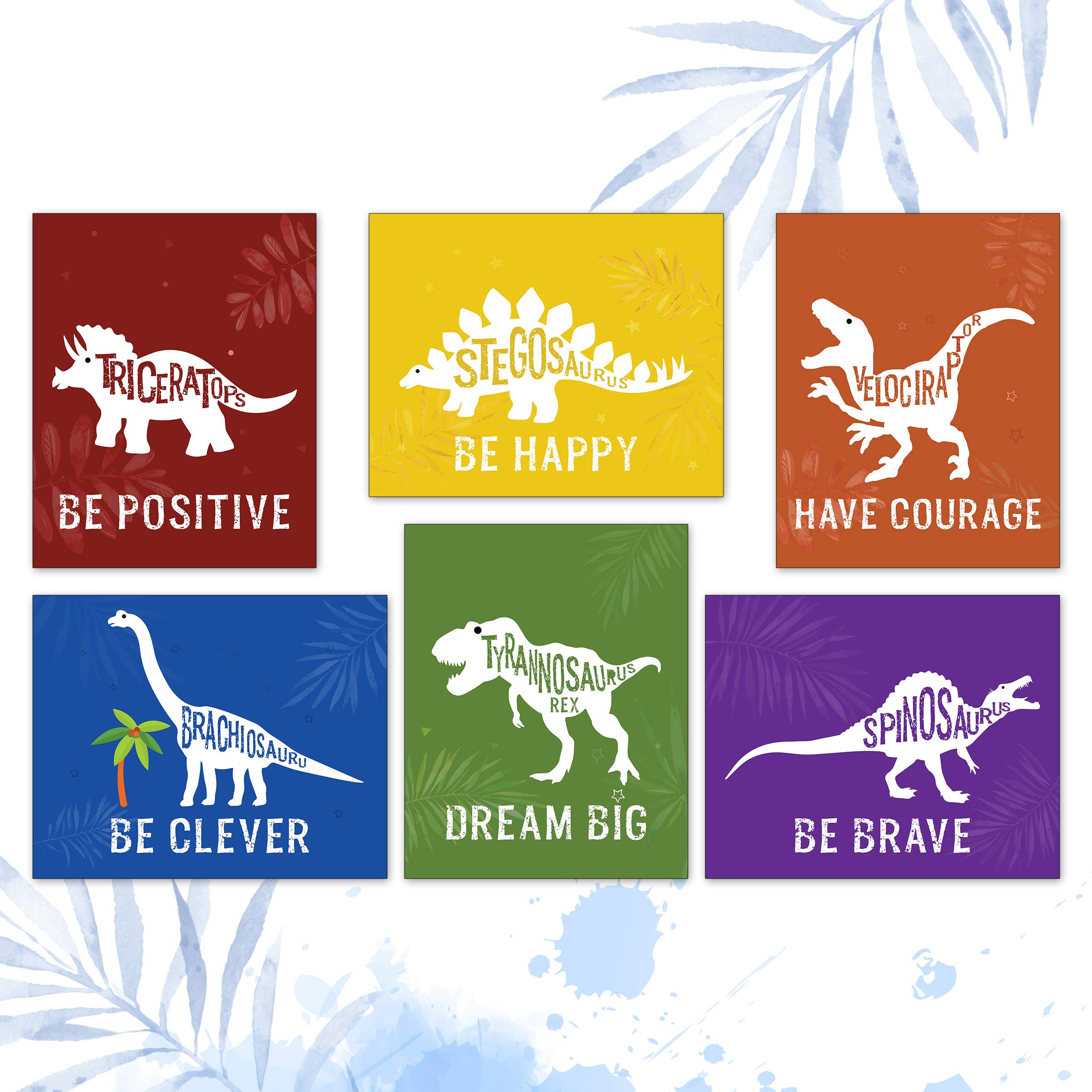 Amazon.com: Set of 6 Dinosaur Wall Art for kids, Nursery Bedroom ...