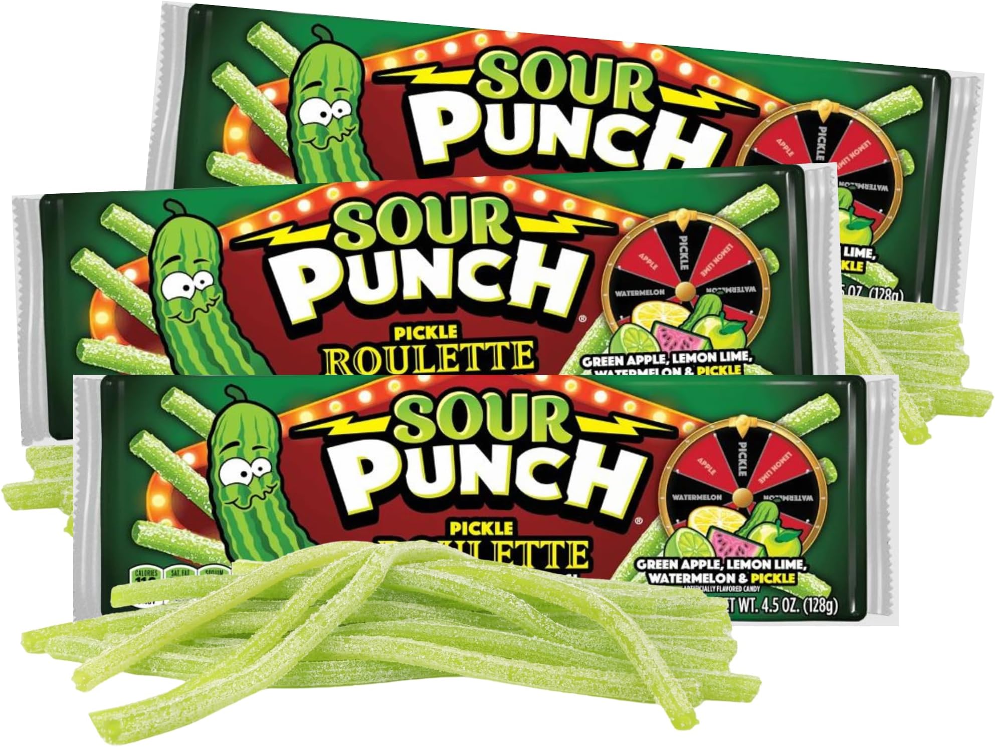 Amazon.com : PICKLE CANDY Sour Punch Bites Pickle Roulette Green Apple ...