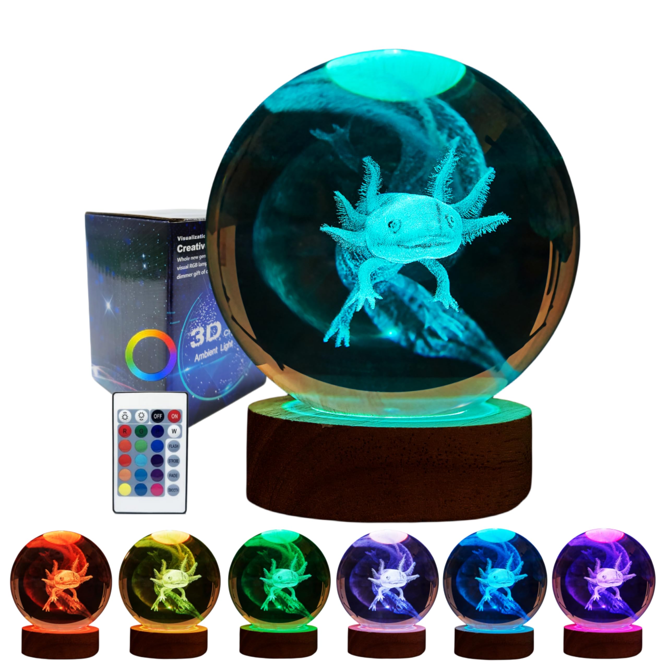 JiTaiMeiGift Axolotl Crystal Ball Lamp,3.15 inch 3D K9 Crystal Ball ...