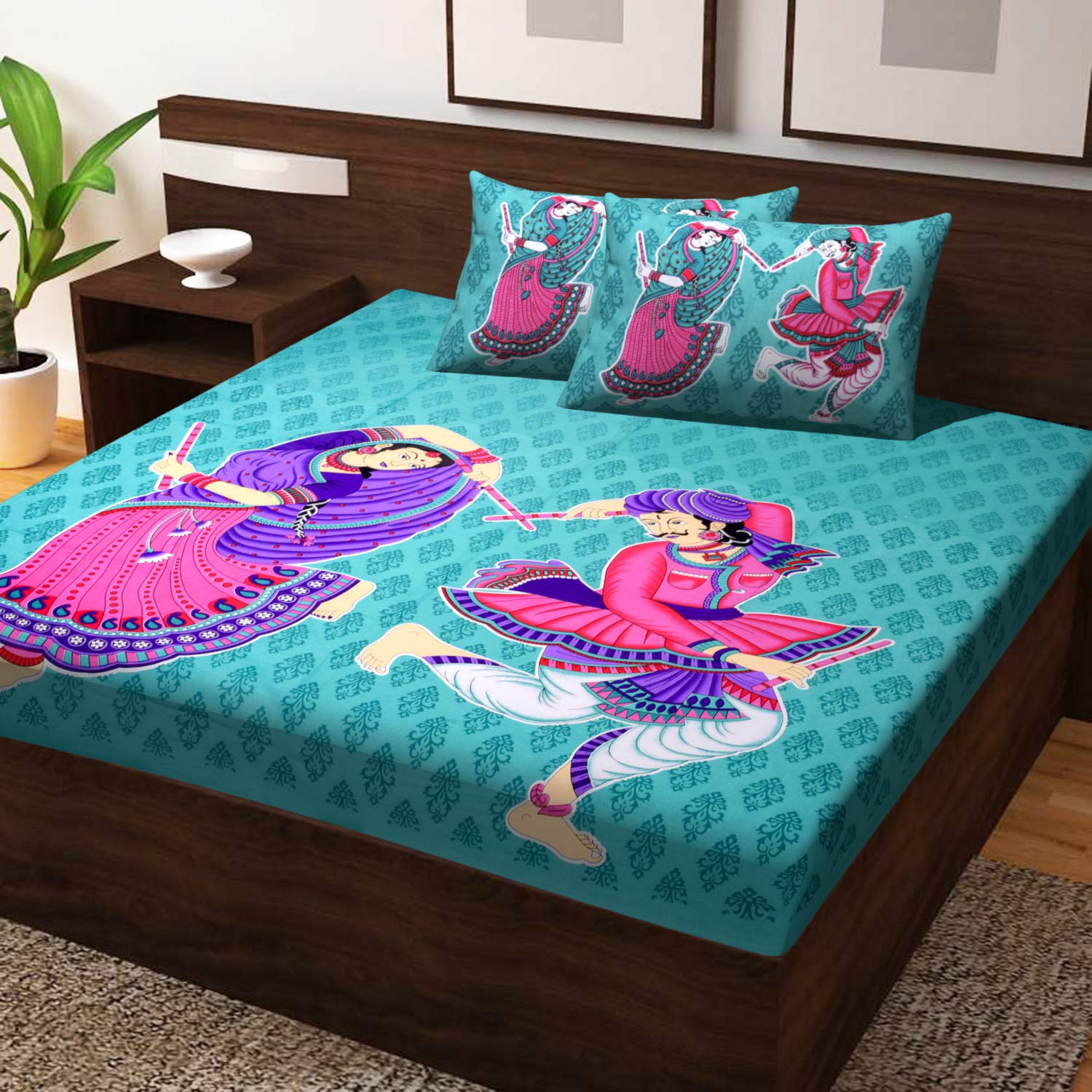 Nakshtra Arts Pink Dancing Rajasthani Couple Design Double Bed besheet ...