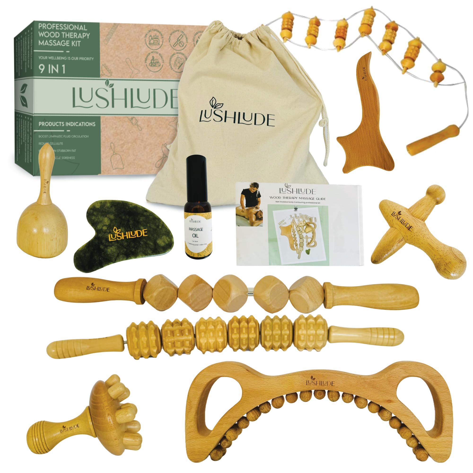 Amazon.com: LUSHLUDE 9-in-1 Wood Therapy Massage Tools Kit - Lymphatic ...