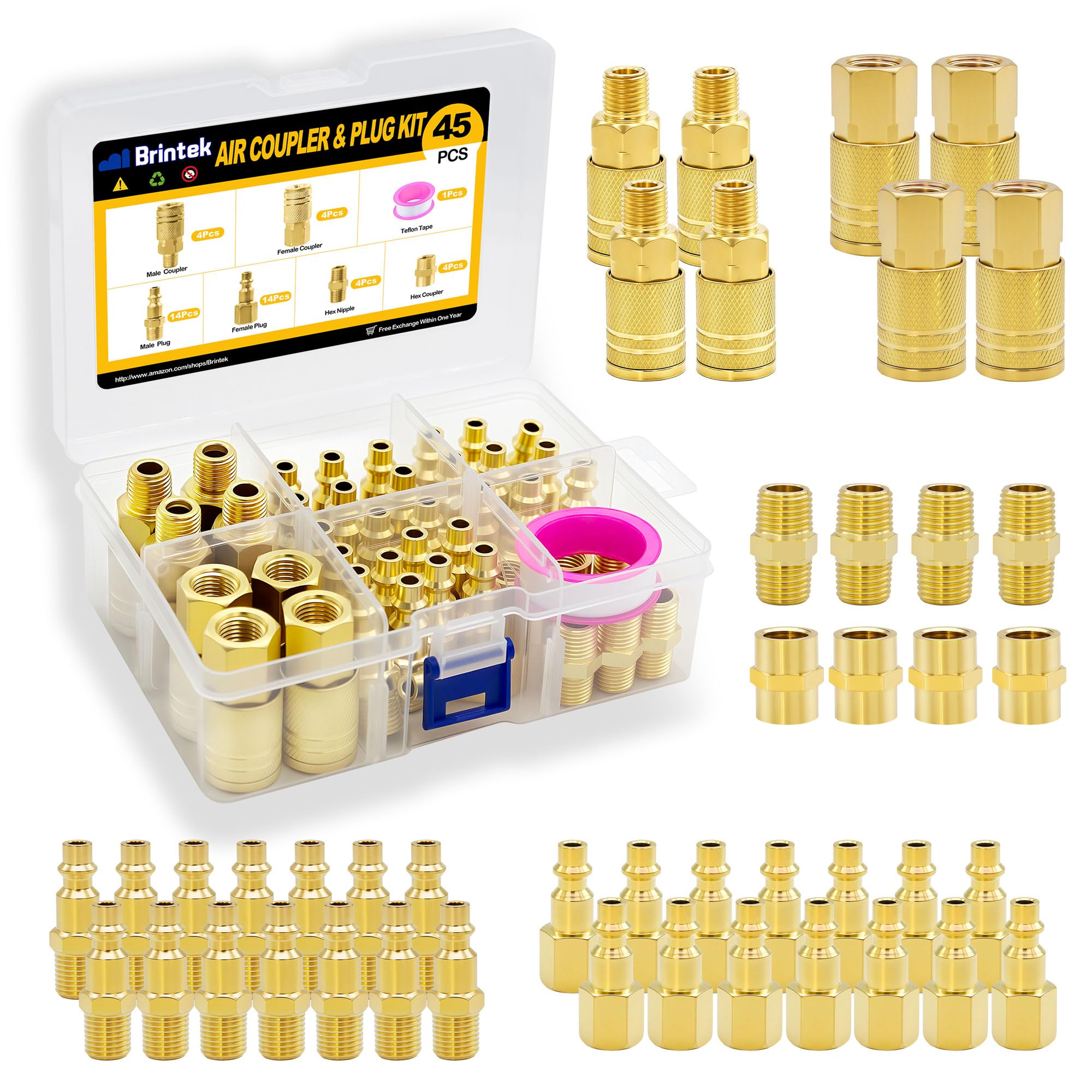 Air Tool Connector Kit 67-Piece Air Coupler & Plug Kit - 1/4" NPT Quick ...
