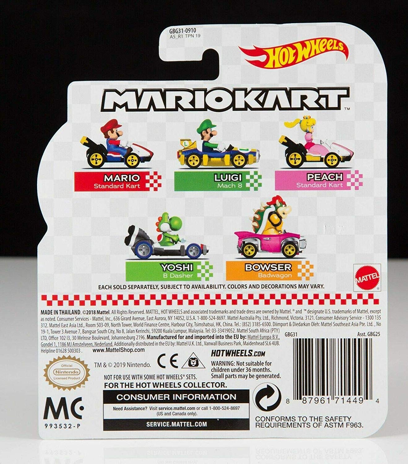 Hot Wheels Escape Thwomp Time Mario Kart Character car Set Toy Vehicle ...