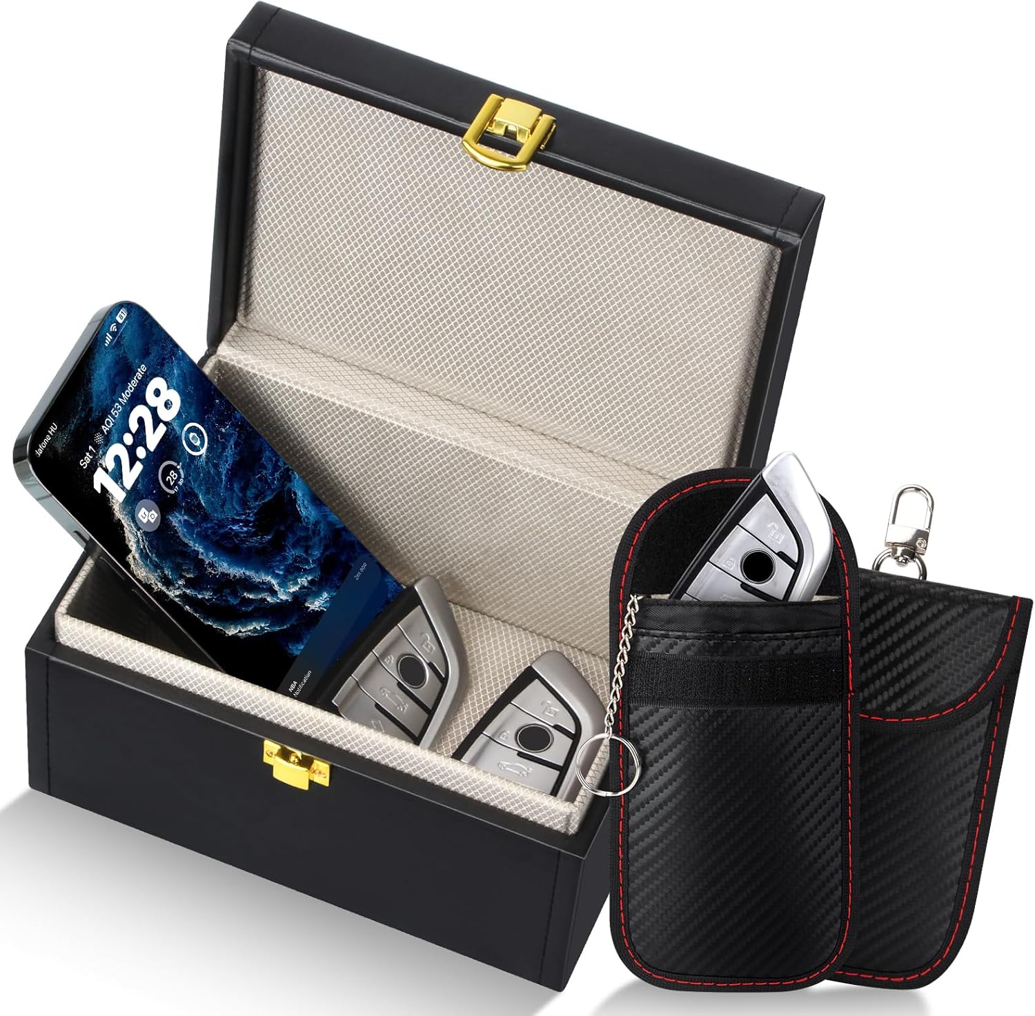 Faraday Box and Pouch 2 Pack, Keyless Entry Car Key Signal Blocker ...