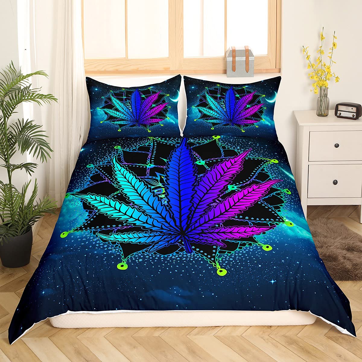 Amazon.com: Erosebridal Cannabis Leaves Bedding Set Bohemian Mandala ...