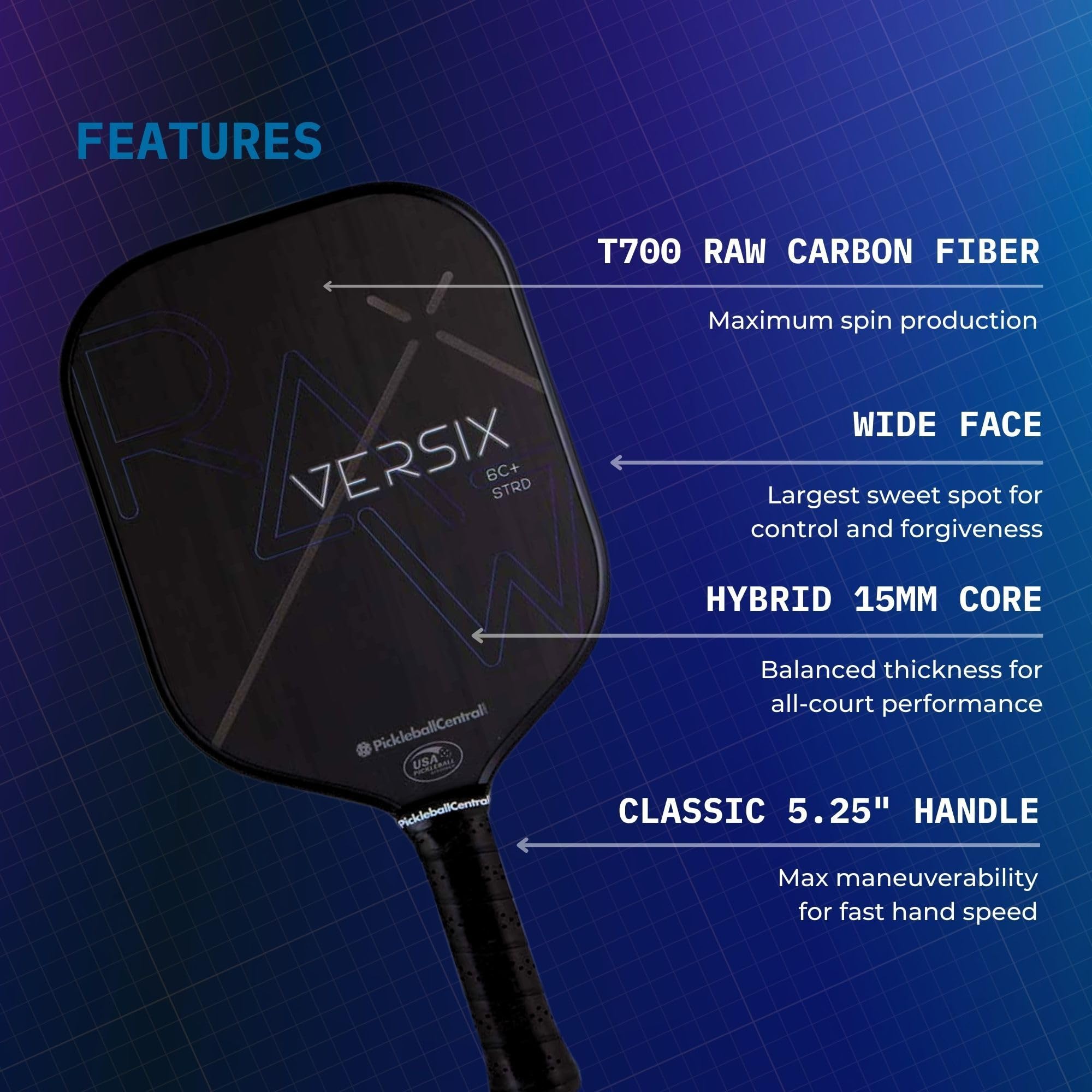 Snapklik.com : VERSIX RAW Carbon Fiber Pickleball Paddle