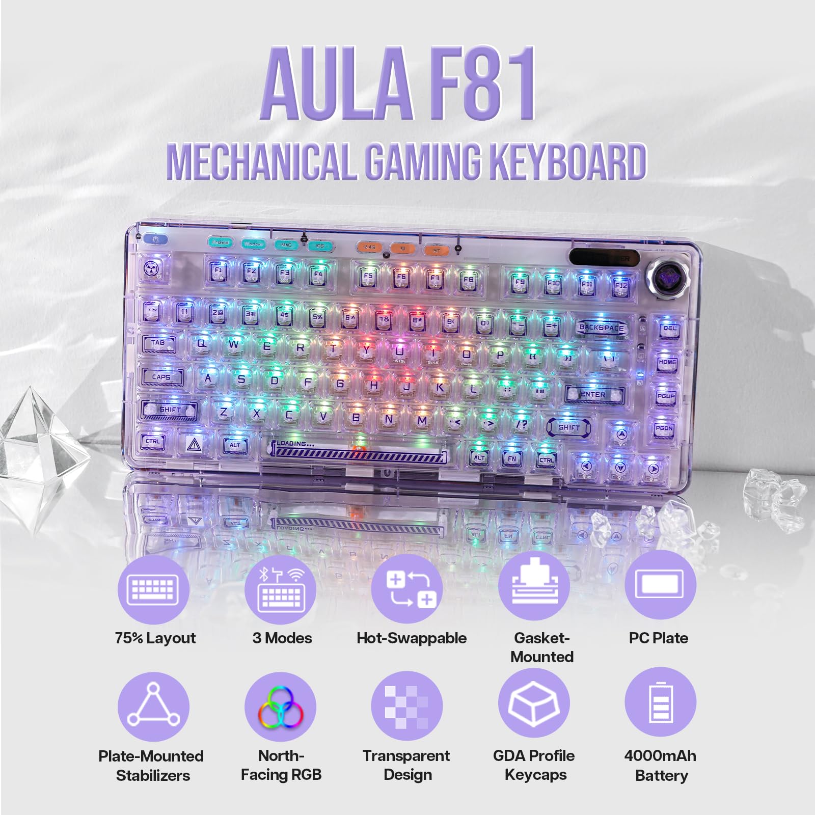 Snapklik.com : MechLands Aula F81 75% Transparent Gaming Keyboard, BT5 ...