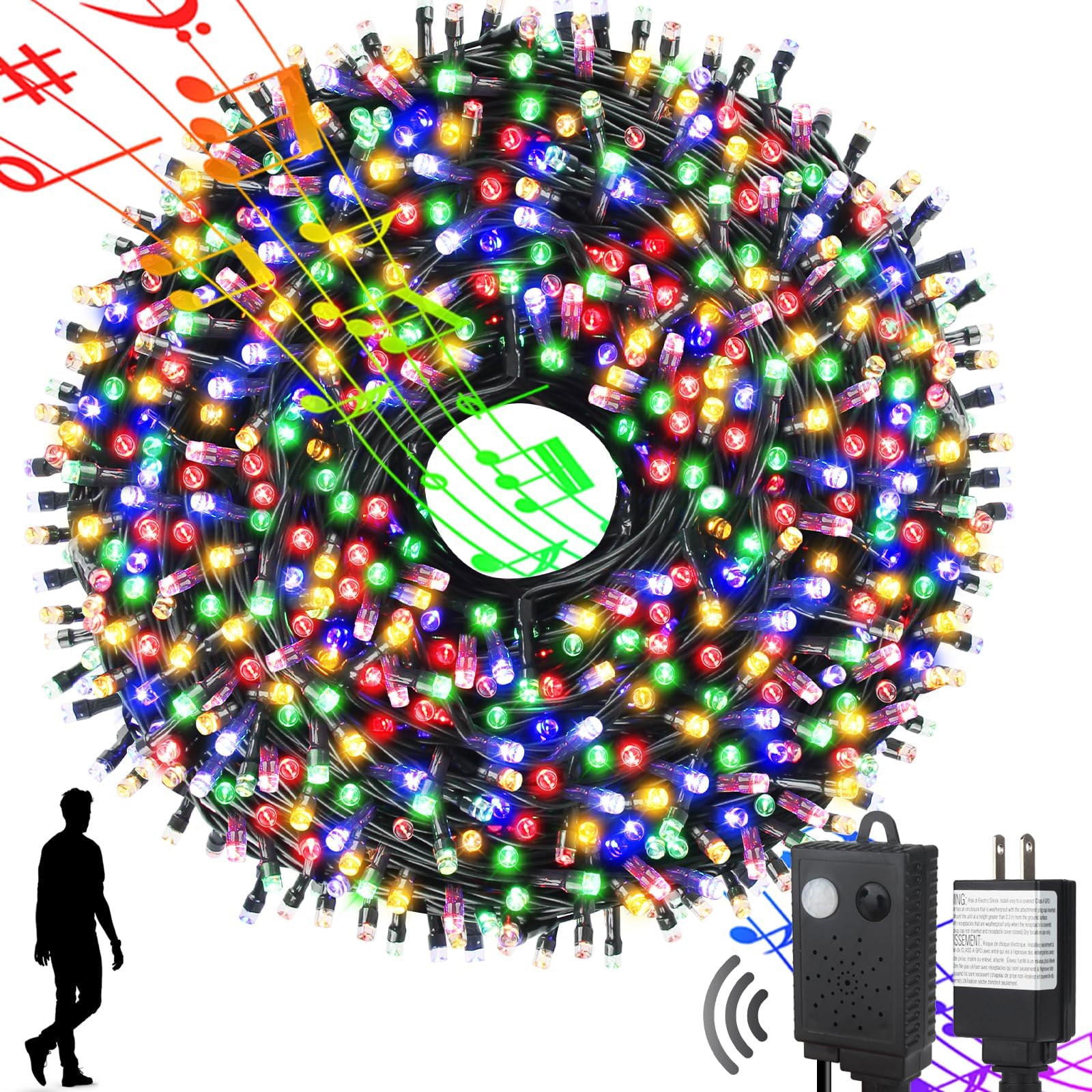Music Motion Sensor Color Changing Christmas String Lights, 110FT 400 ...