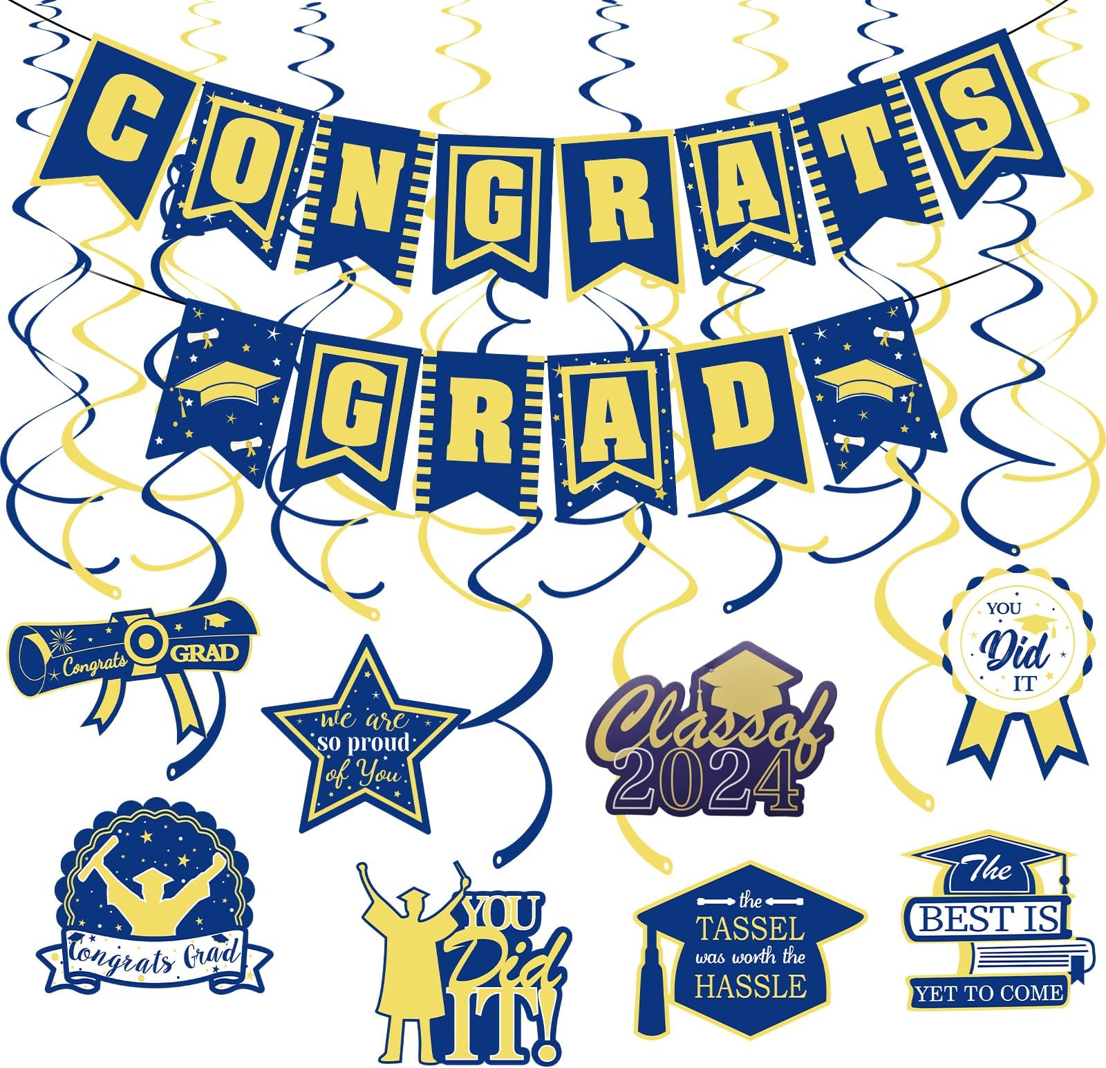 Amazon.com: Blue and Yellow Congrats Grad Banner and 2024 Graduation ...
