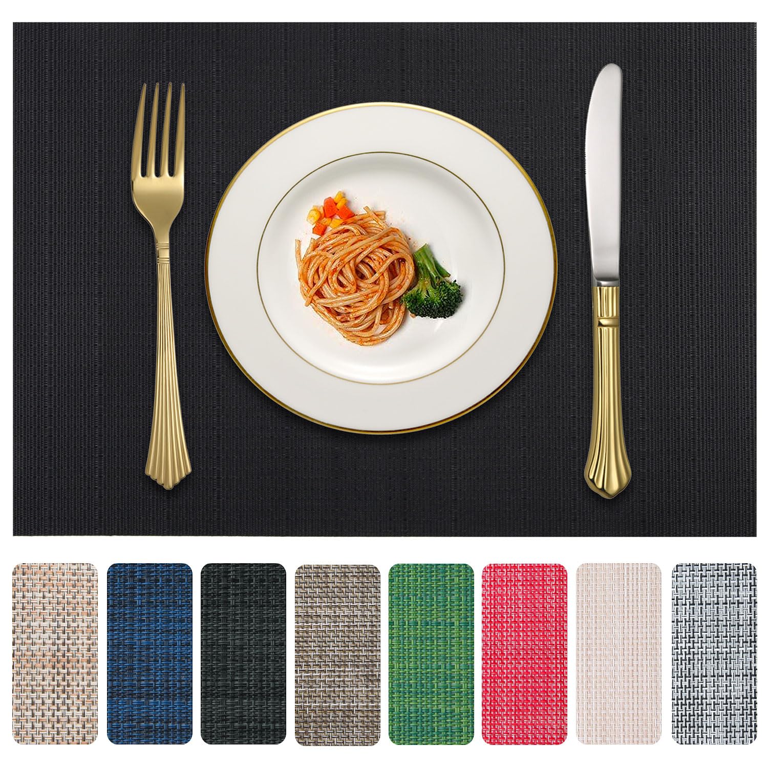 Amazon.com: LANDVIEW Vinyl Placemats Set of 4, PVC Woven Washable Non ...