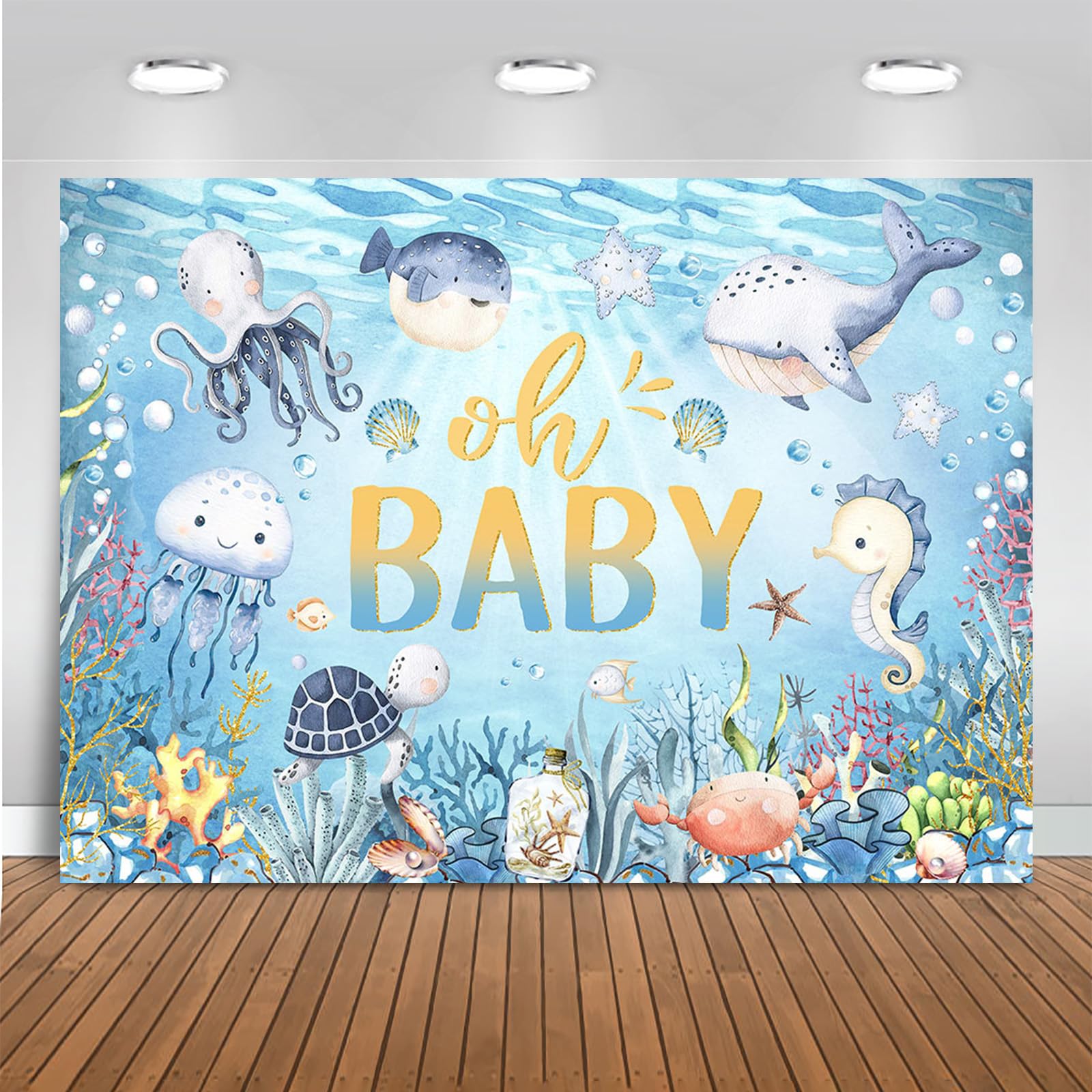 Amazon.com : Mocsicka Under The Sea Baby Shower Backdrop Ocean Oh Baby Baby Shower Party ...