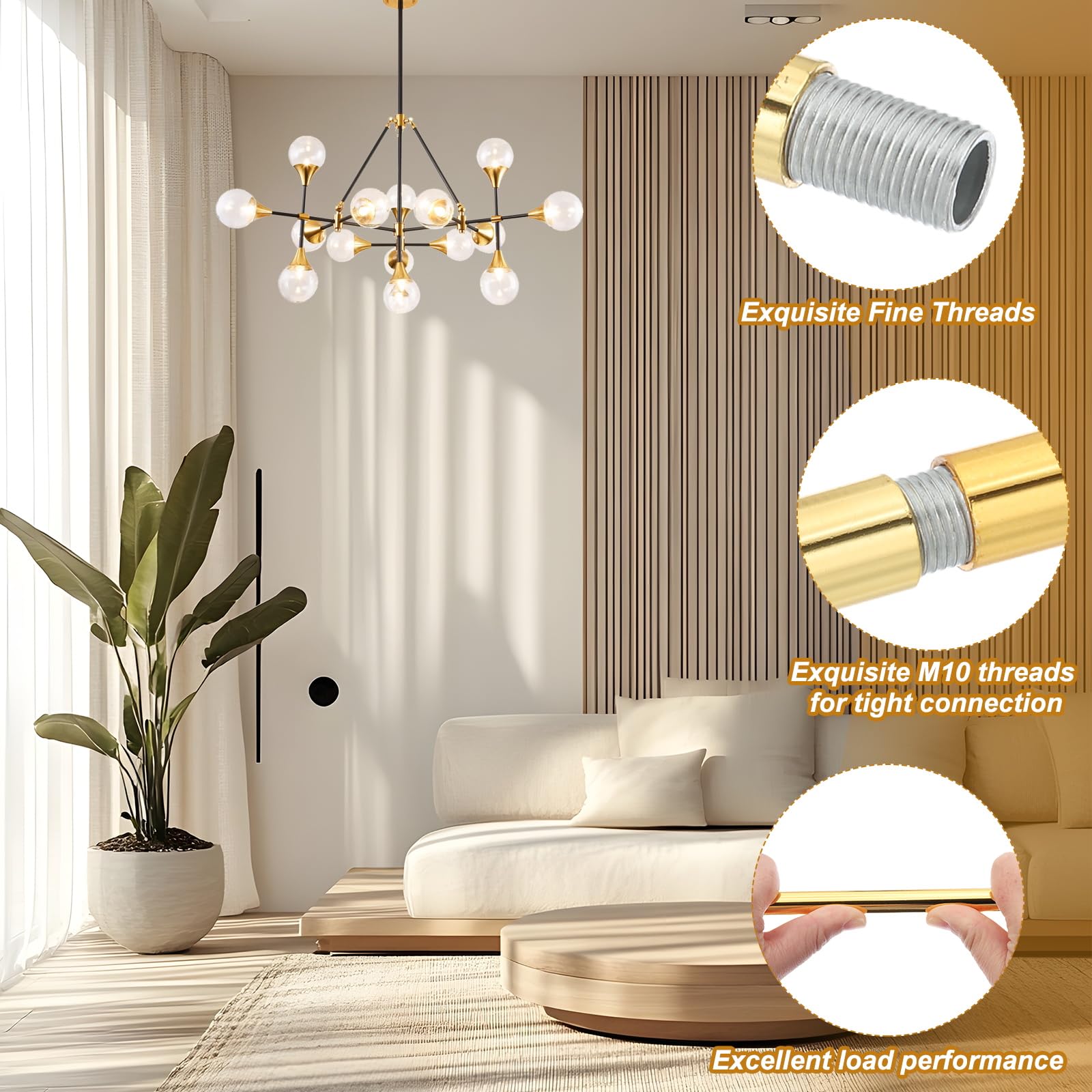 PATIKIL Threaded Extension Rod, 4 Sets 12″ M10 x 1mm Fine Thread Lamp ...