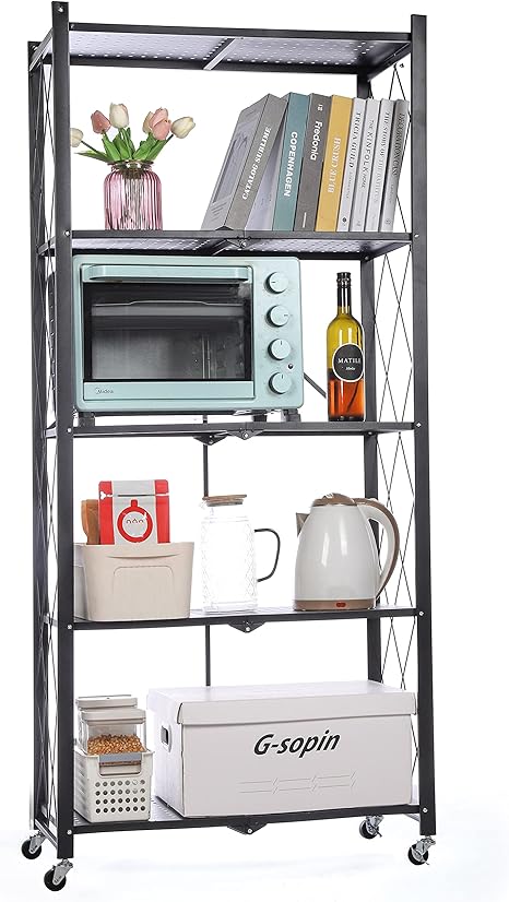 Amazon.com: Letusto Foldable Collapsible Shelf with Wheels & Breaks ...