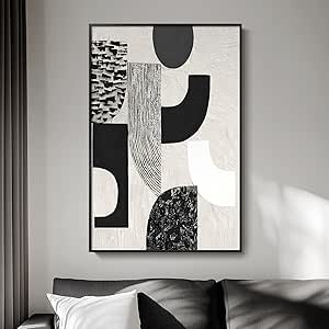 Amazon.com: Framed Black and White Abstract Wall Art, Modern Minimalist Canvas Prints Paintings ...