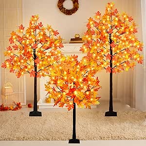 Amazon.com: Caplidou 3 Pack Lighted Fall Maple Tree, 4FT 5FT 6FT ...