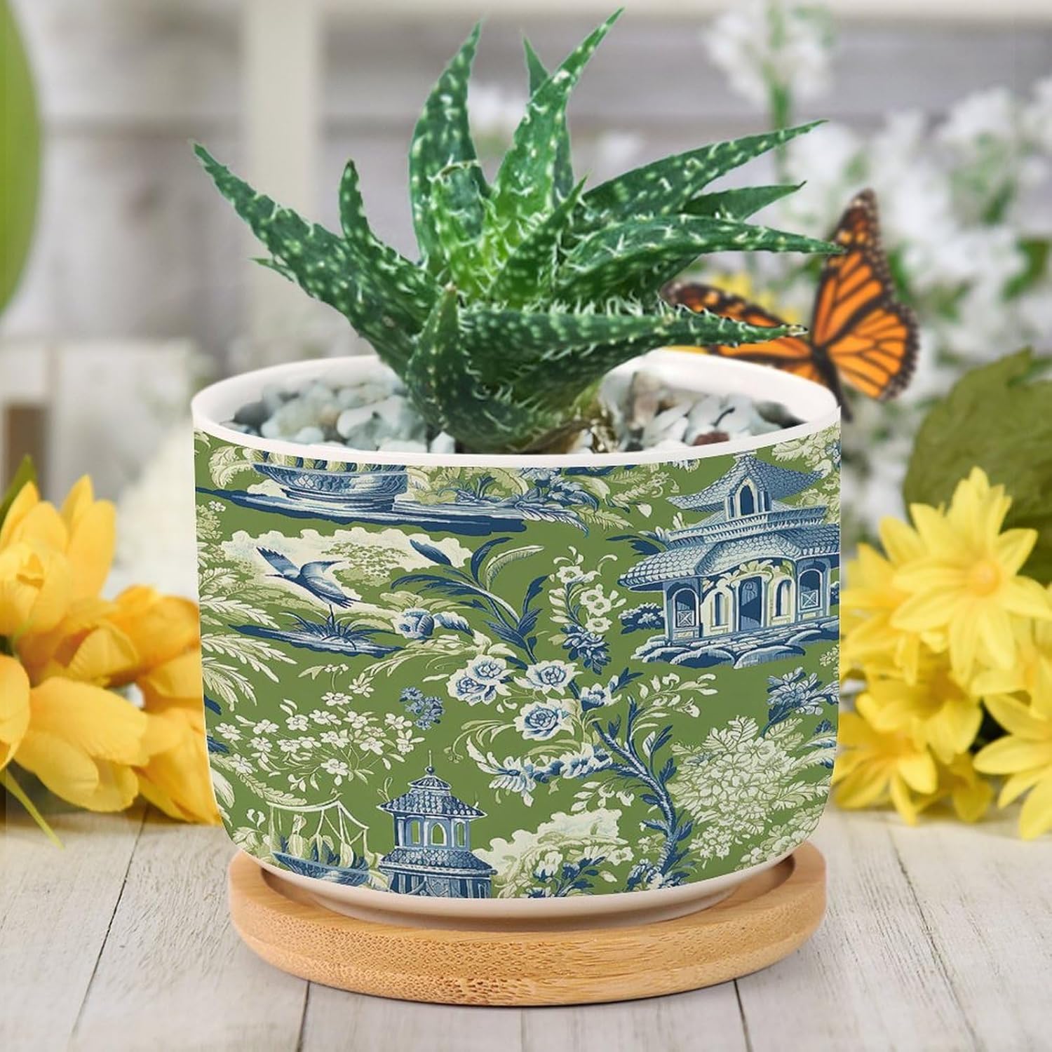 Amazon.com: BRUYU5SE Garden Green Chinoiserie Planter Ceramic Asian ...