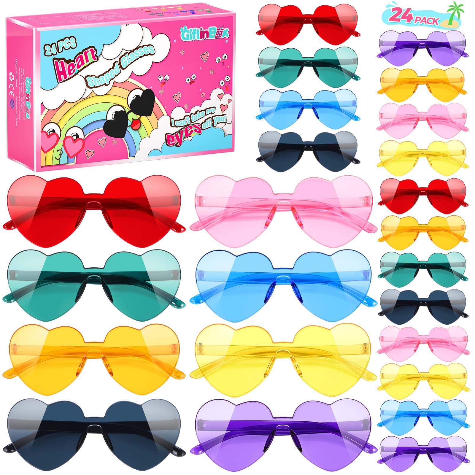Snapklik.com : 24 Pack Heart Sunglasses Heart Shaped Rimless Sunglasses ...