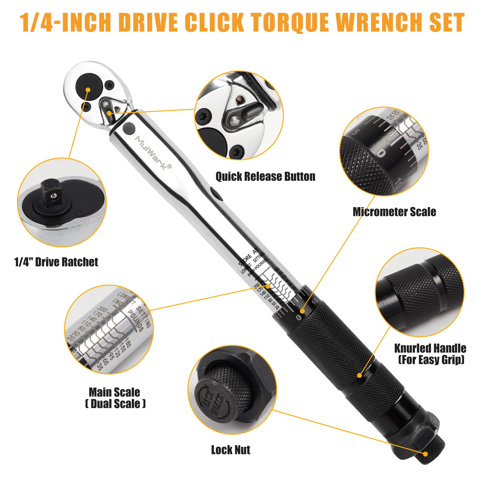 Snapklik.com : MULWARK 1/4-Inch Drive Torque Wrench 20-200 In.lb / 2. ...