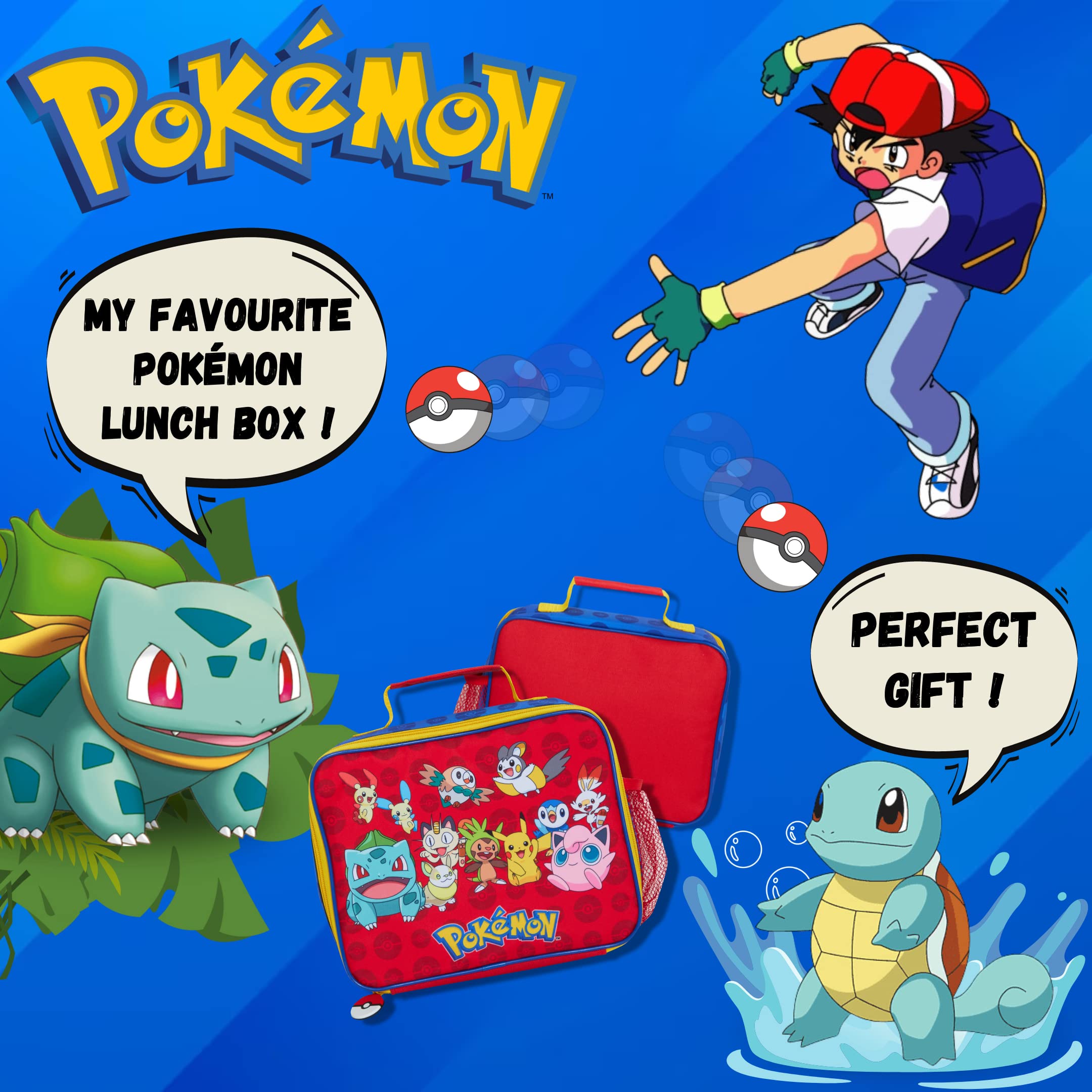 Pokemon Lunch Bag for Kids Pikachu School Insulated Luchbox with Bottle ...