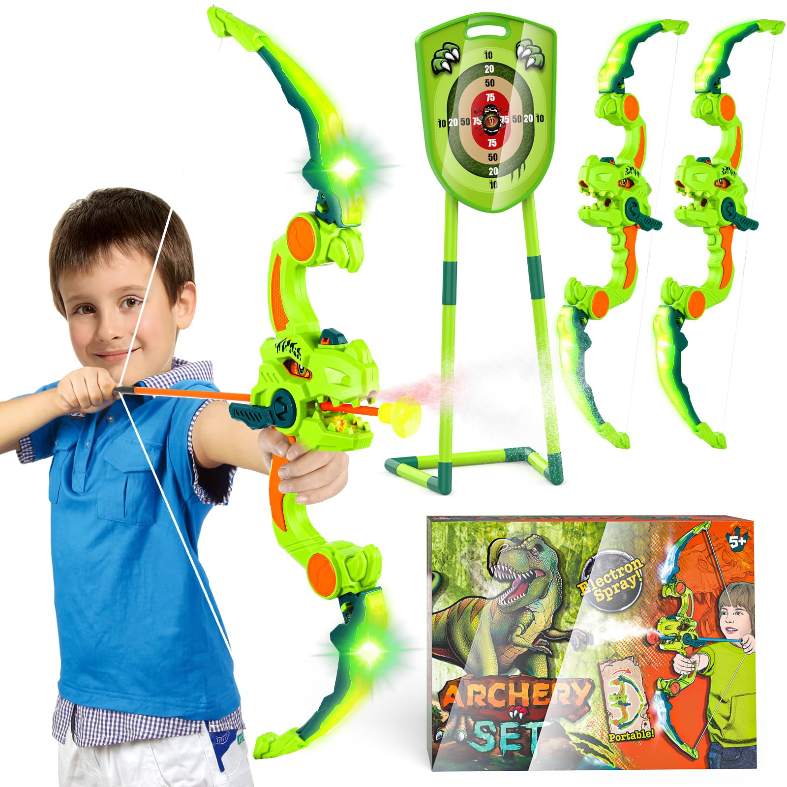 Fuwidvia Dinosaur Bow and Arrow, 2 Pack Kids Bow and Arrow Set with LED ...