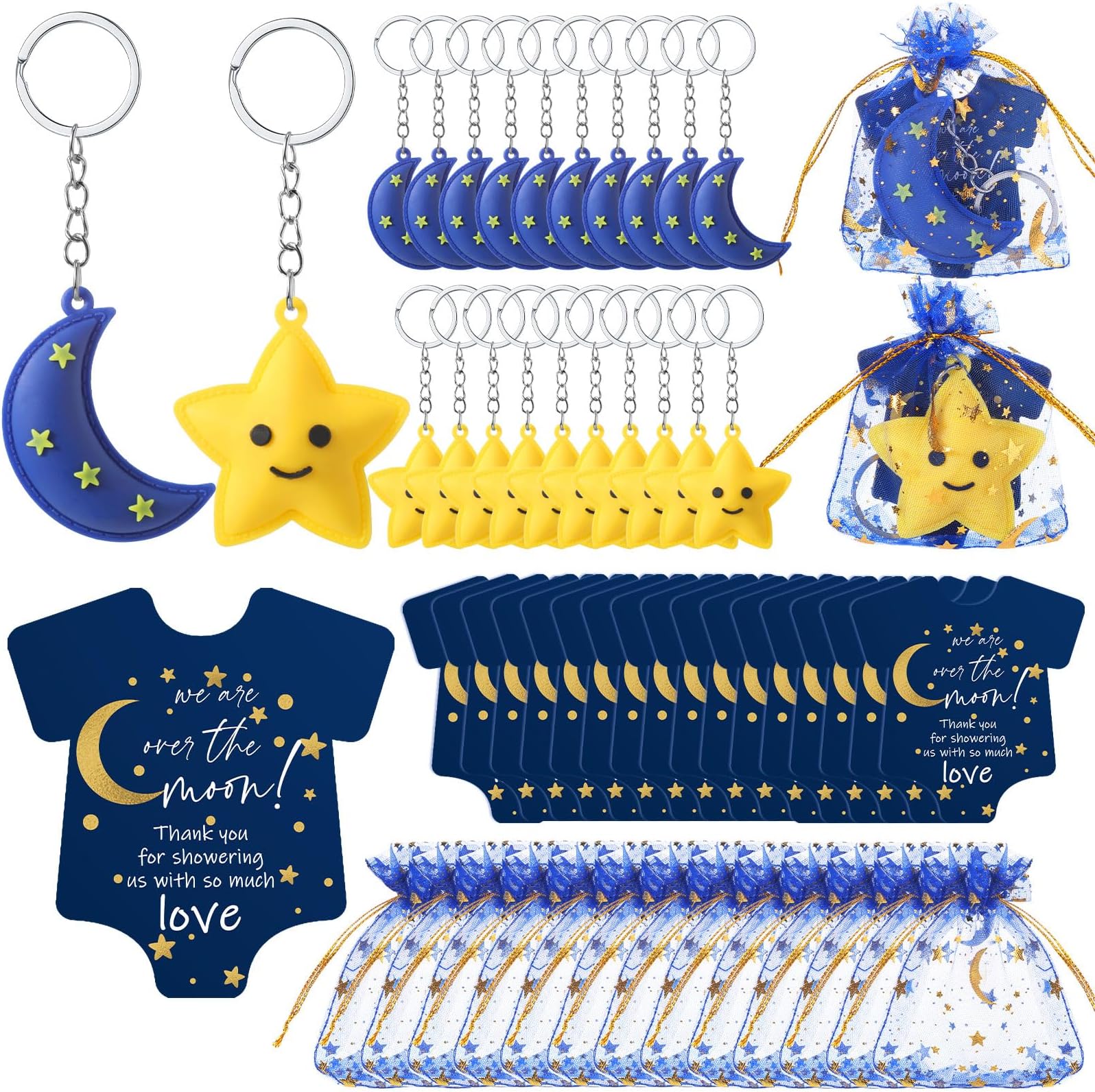 Amazon.com: Huquary 150 Pcs Shower Party Favors Moon Star Keychains ...