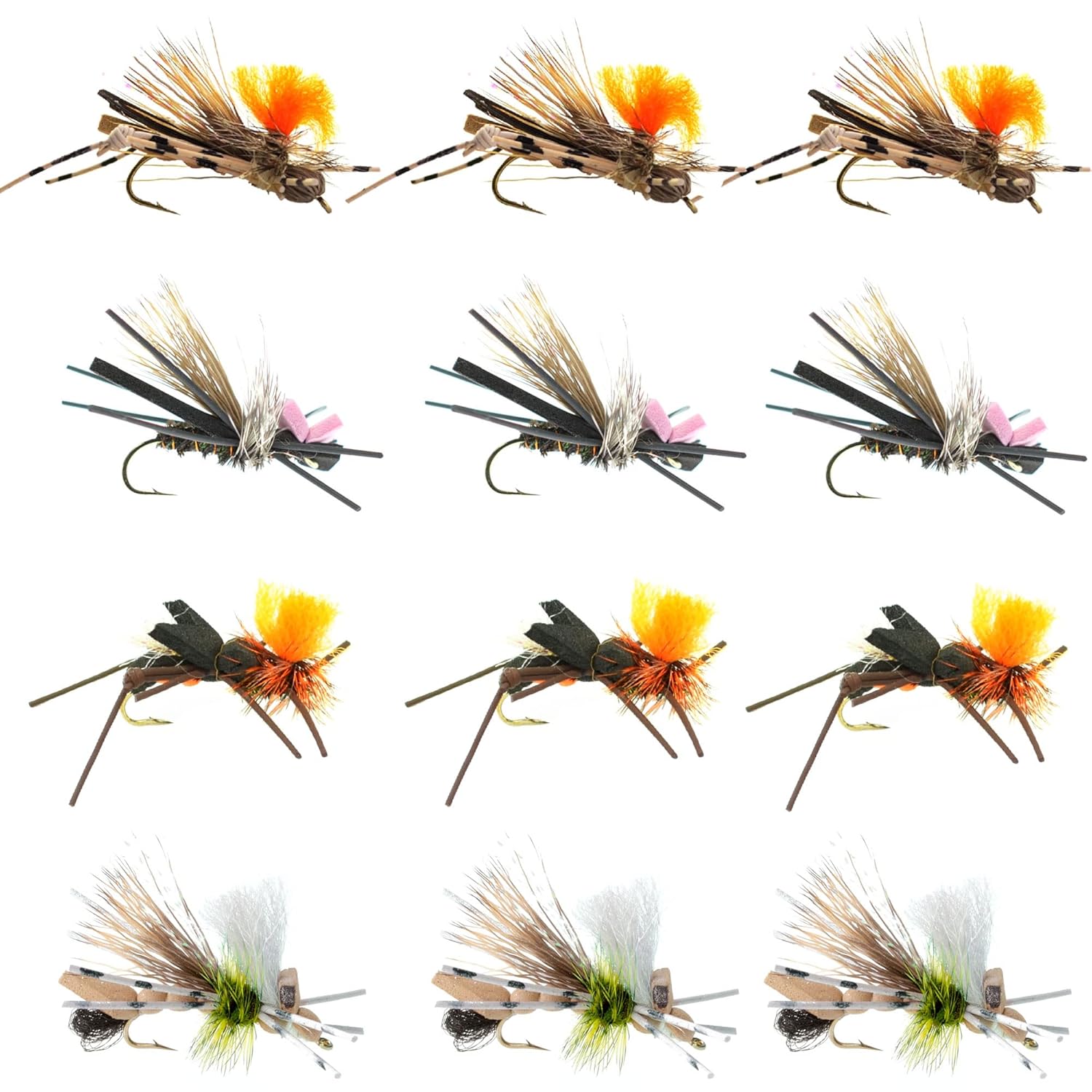 Dropper Hopper Foam Body Grasshopper Trout Flies Assortment - 12 Dry ...