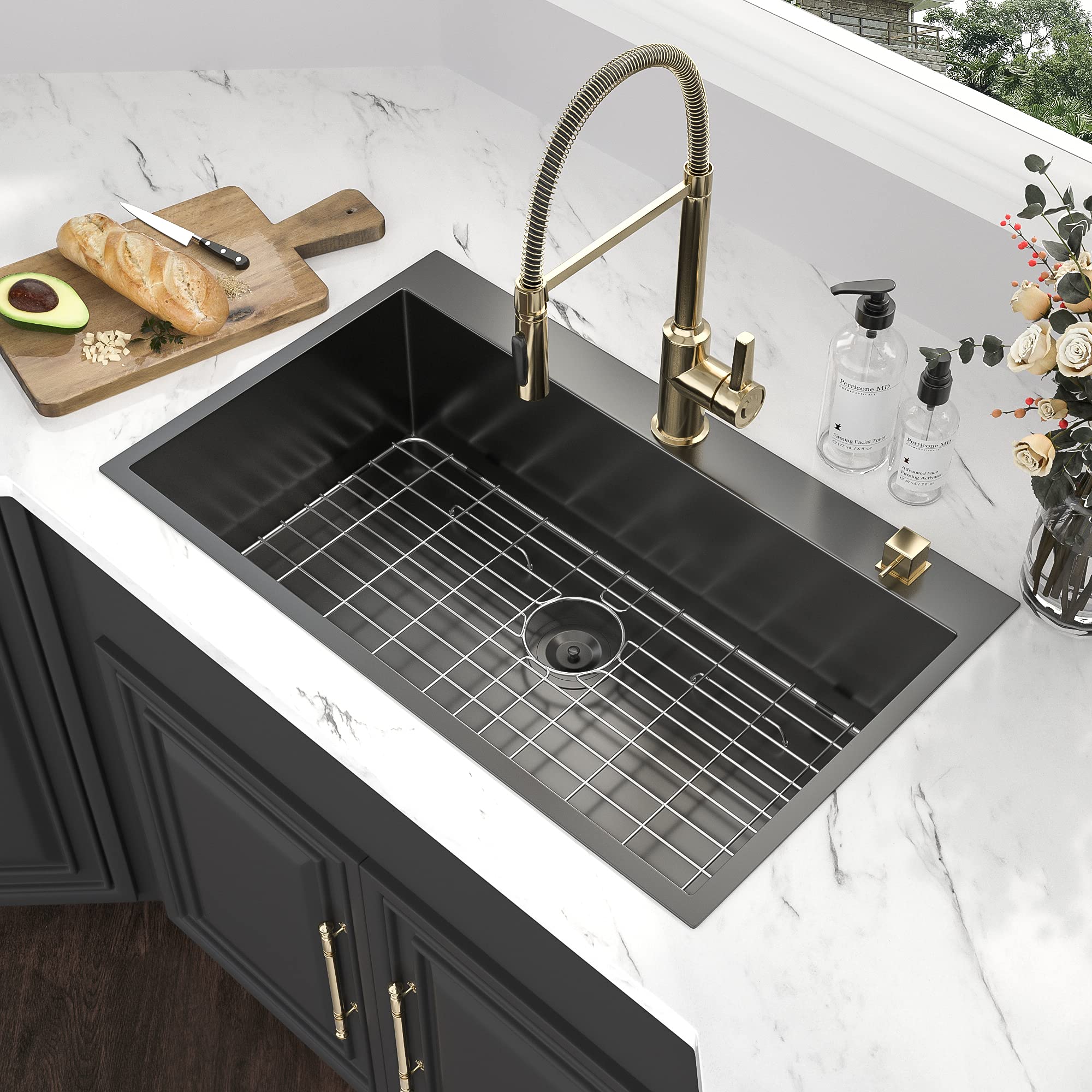 Snapklik.com : Kichae 30 Inch Drop In Kitchen Sink Black 30x22 Drop In ...