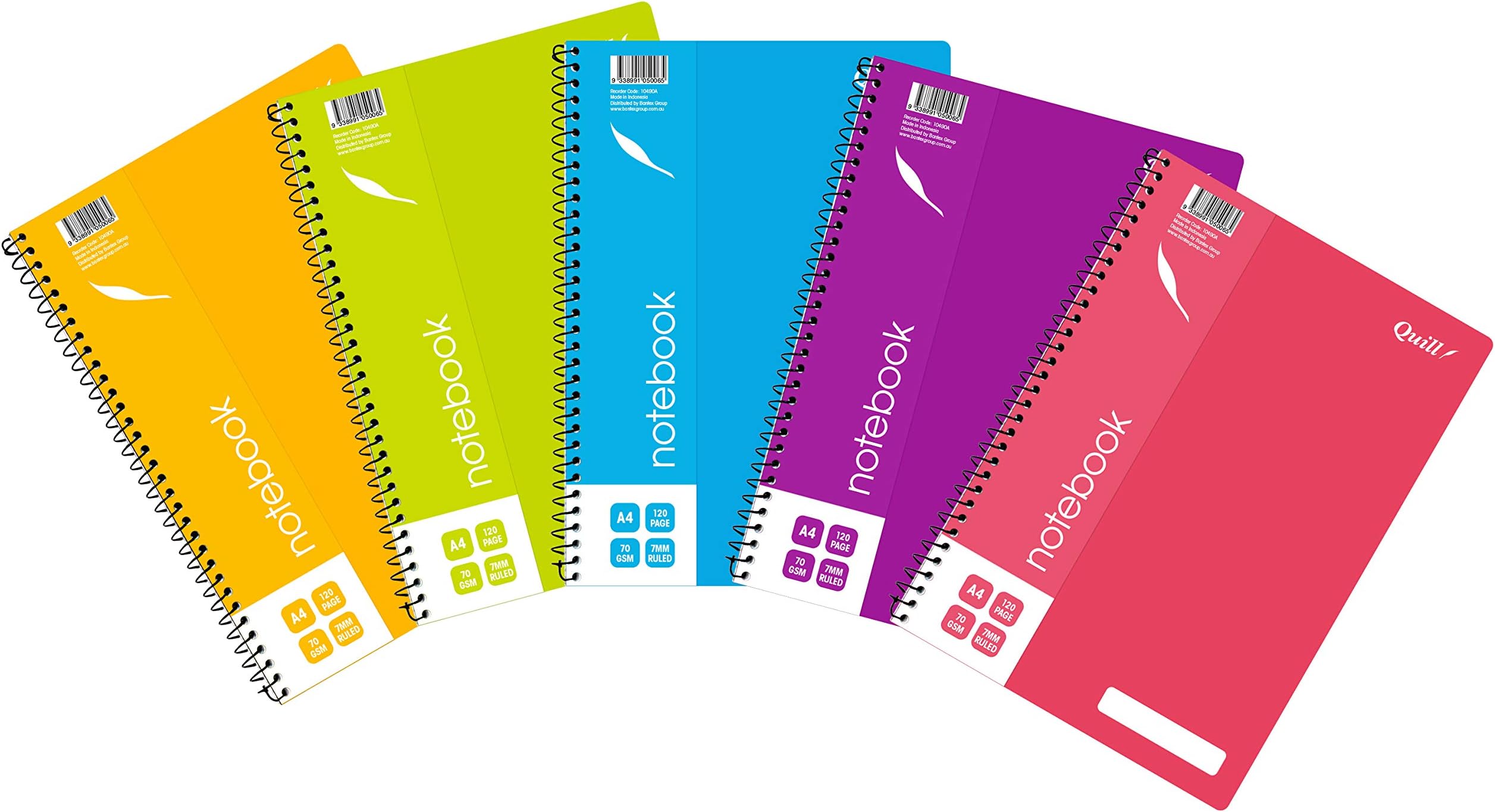 Quill, A4 Notebook, 8mm Lined, 120 Pages, 70gsm, Pack 5, Assorted ...